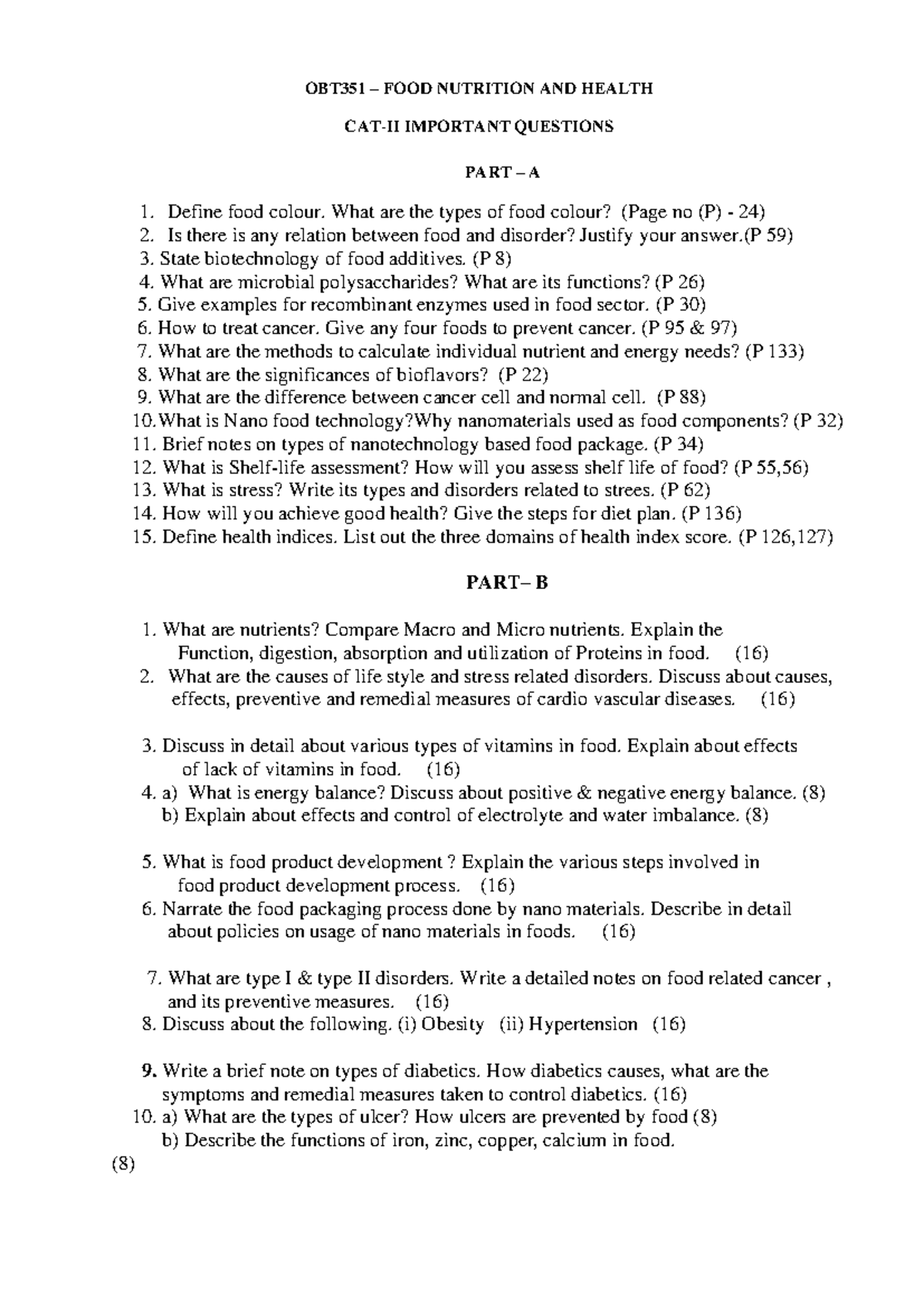 FNH CAI-II Important QUS OBT511 - OBT351 – FOOD NUTRITION AND HEALTH ...