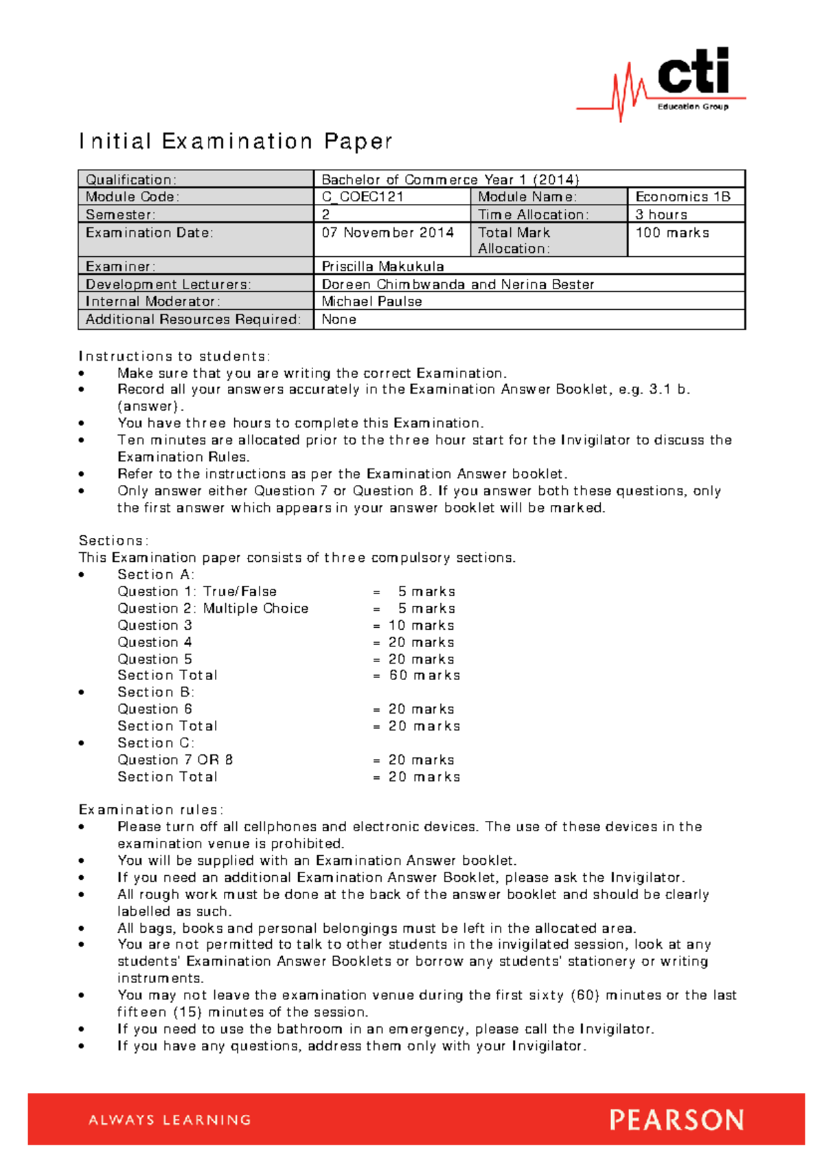 C COEC121 - Initial Examination - Paper (V1.0) - Initial Examination ...