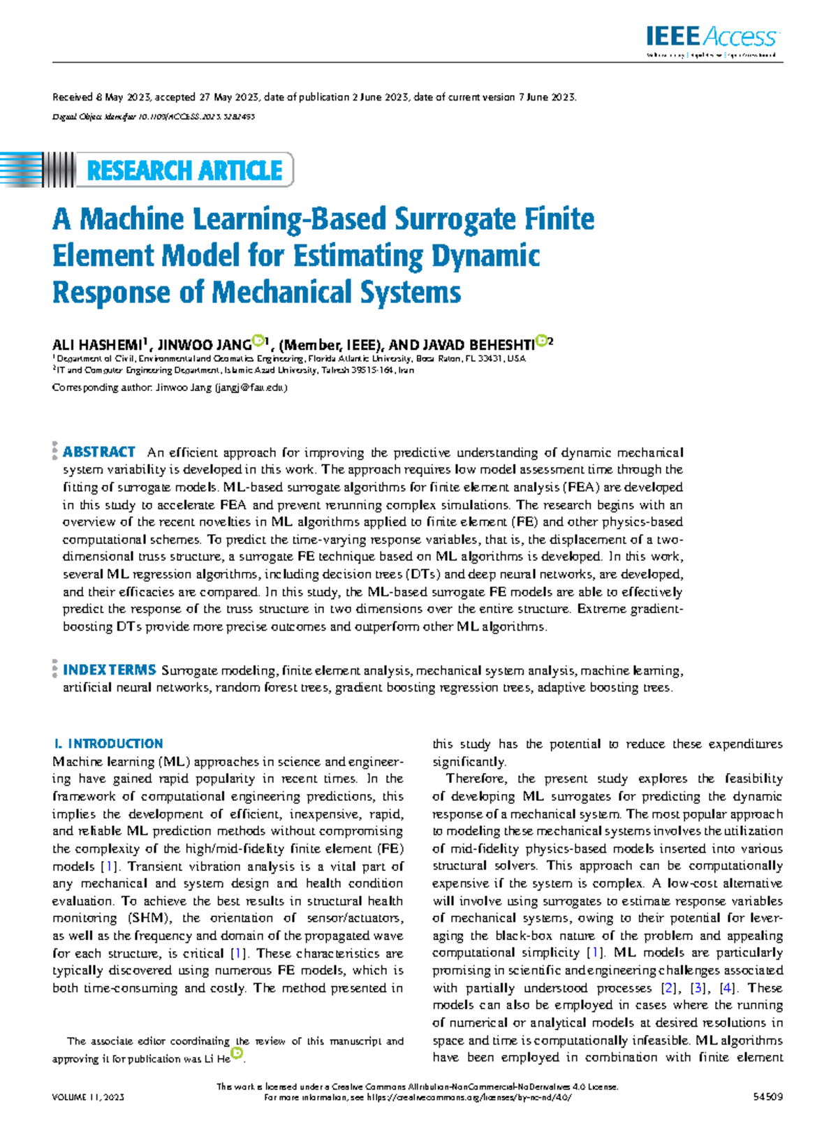 A Machine Learning Based Surrogate Finite Element Model For Estimating
