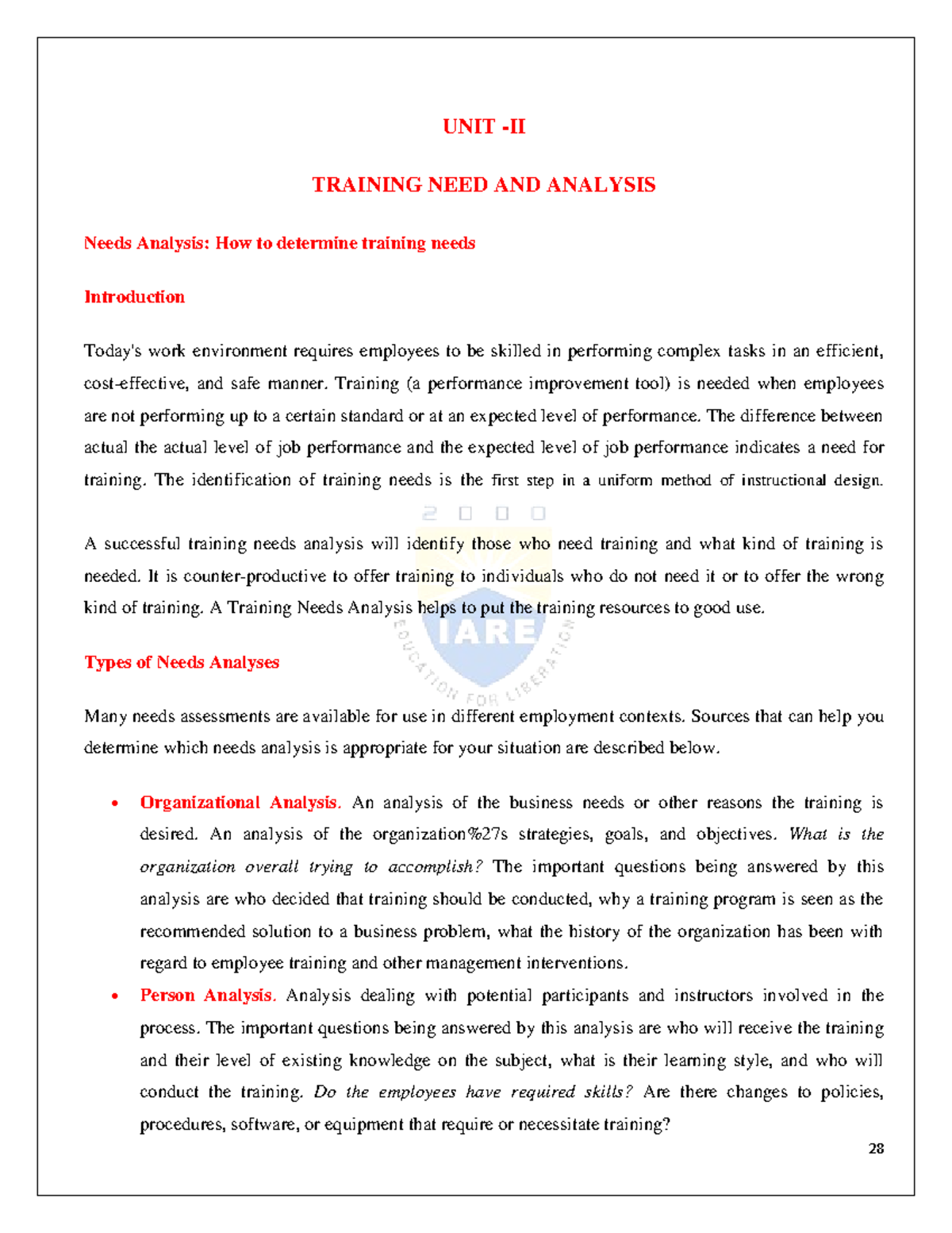 UNIT 2 Training AND Development Modules - UNIT -II TRAINING NEED AND ...
