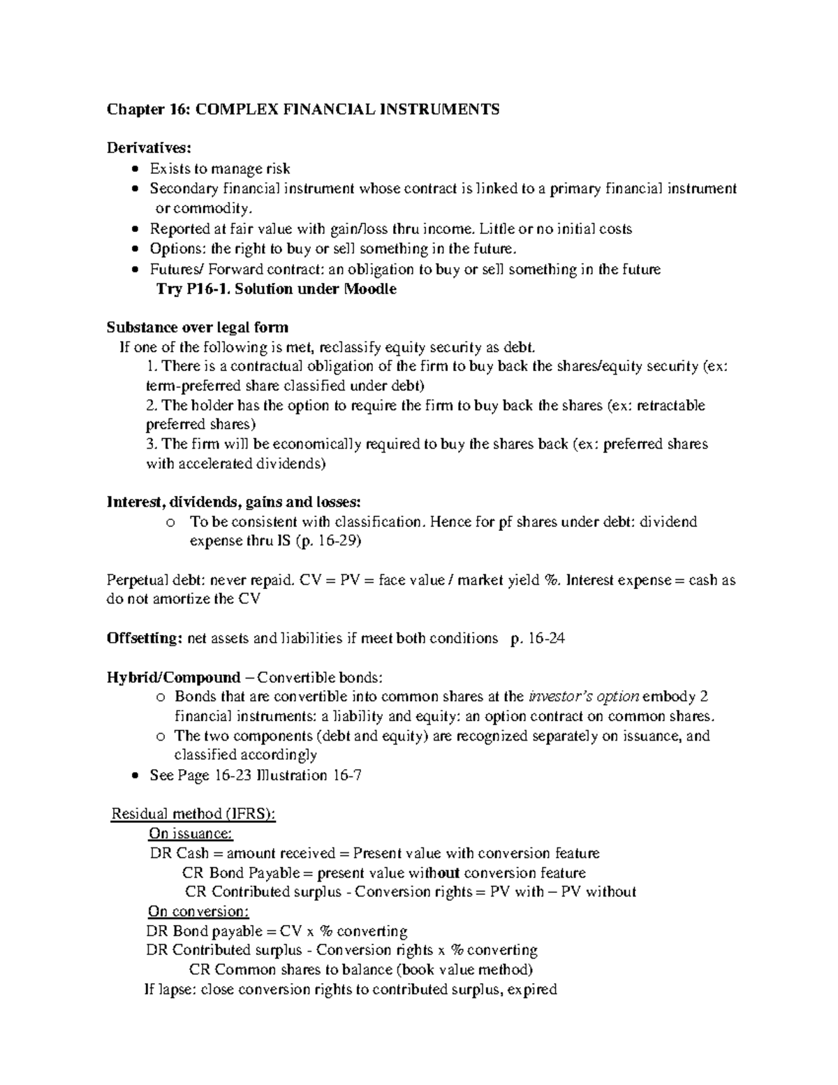 Chapter 16 notes 3410 - Chapter 16: COMPLEX FINANCIAL INSTRUMENTS ...