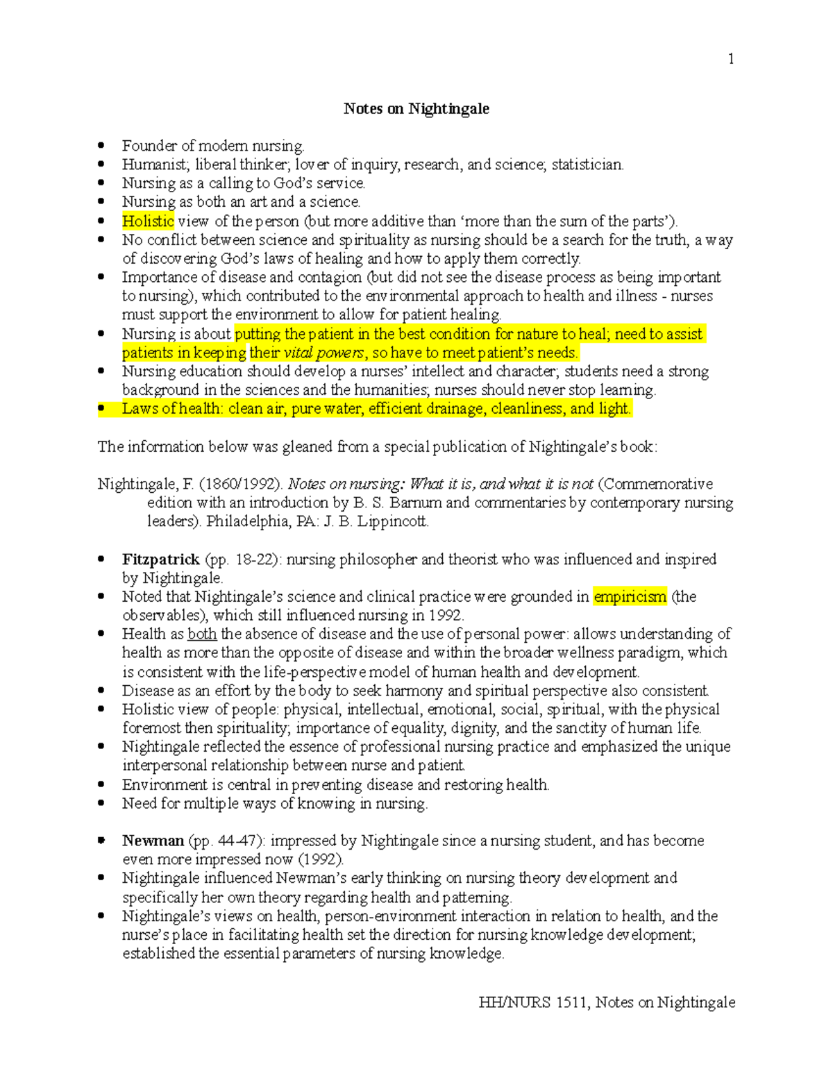 Notes on Nightingale 1511 F-21 - 1 Notes on Nightingale Founder of ...