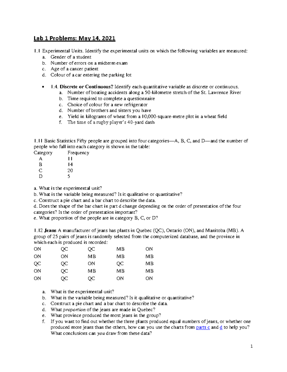 Lab 1 Problems May 14 - lab - Lab 1 Problems: May 14, 2021 1 ...