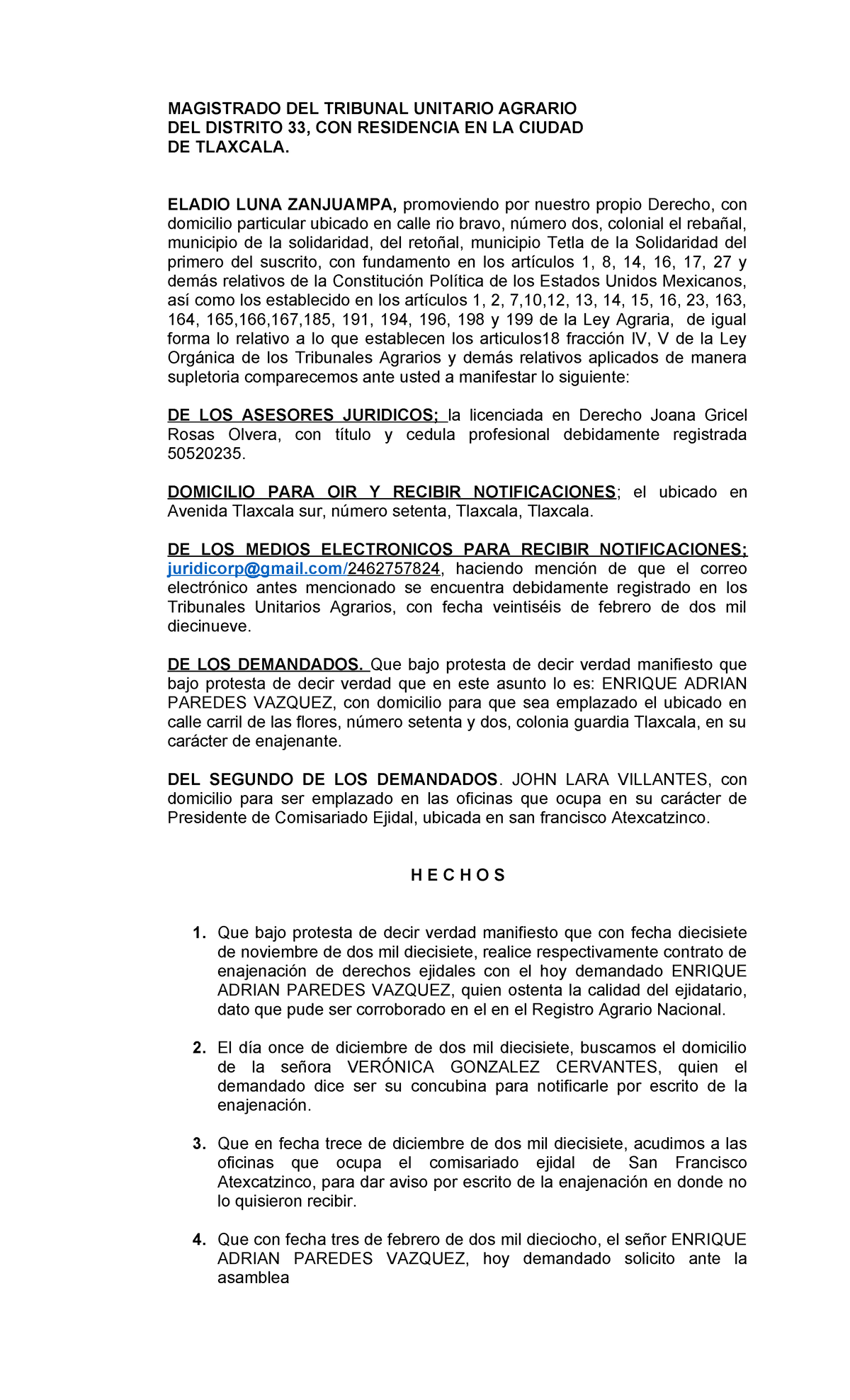 Demanda Agraria - hhhhhhhh - MAGISTRADO DEL TRIBUNAL UNITARIO AGRARIO ...