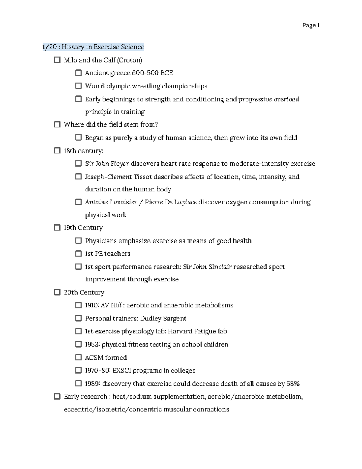 EXSCI 201 : History in Exercise Science - Page 1 1/20 : History in ...