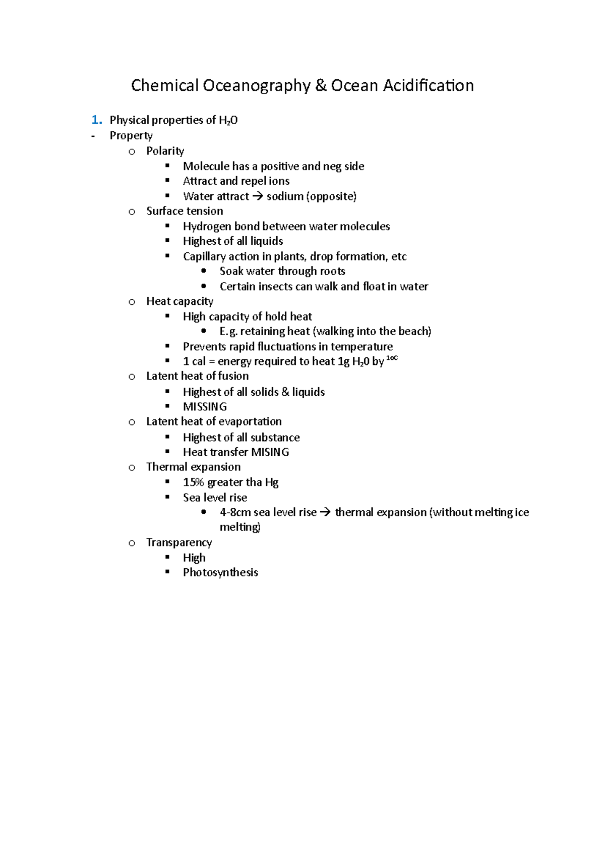 Lecture 5. Chemical Oceanography - Chemical Oceanography & Ocean Acidification 1. Physical - Studocu