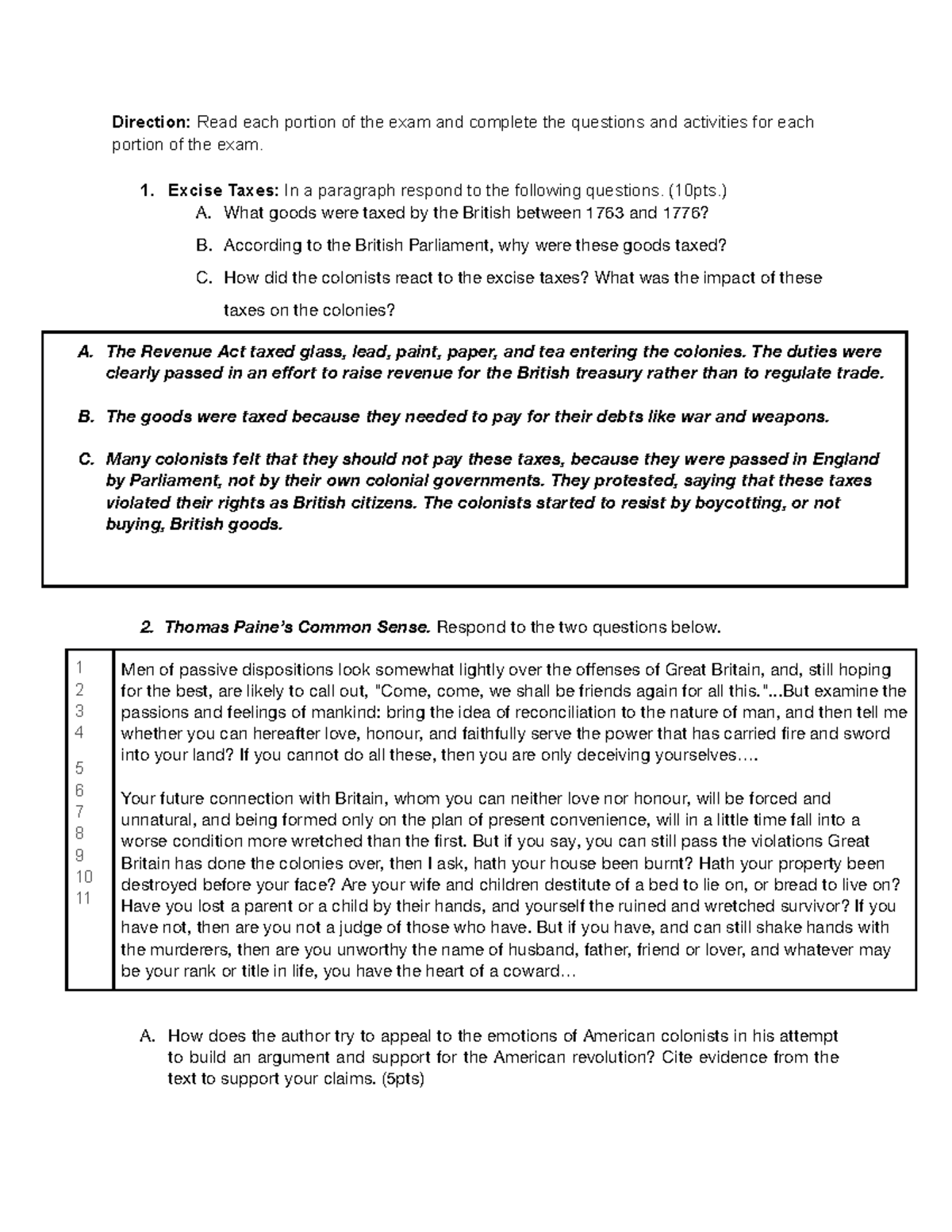 English) Unit Exam #2 - Direction: Read each portion of the exam and ...