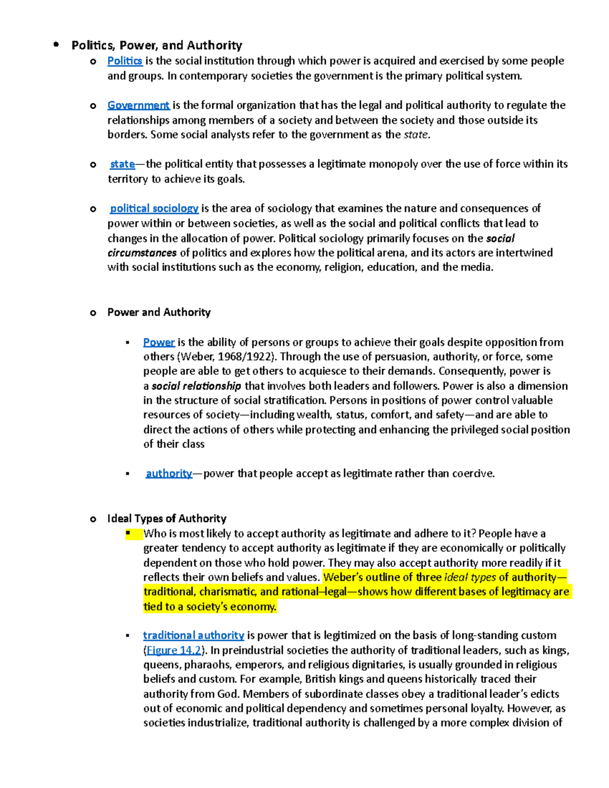 CHaptr 14 Politics - Taken from Sociology in our times, by Diana ...