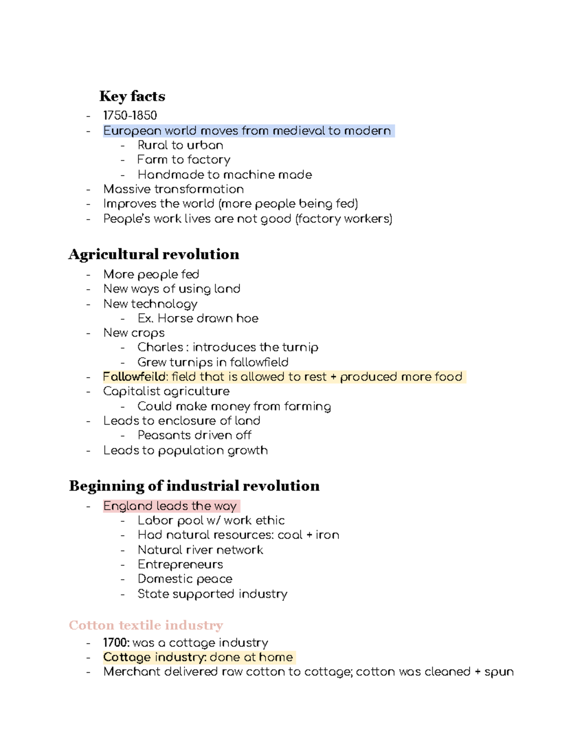 Industrial revolution - Key facts - 1750- European world moves from ...