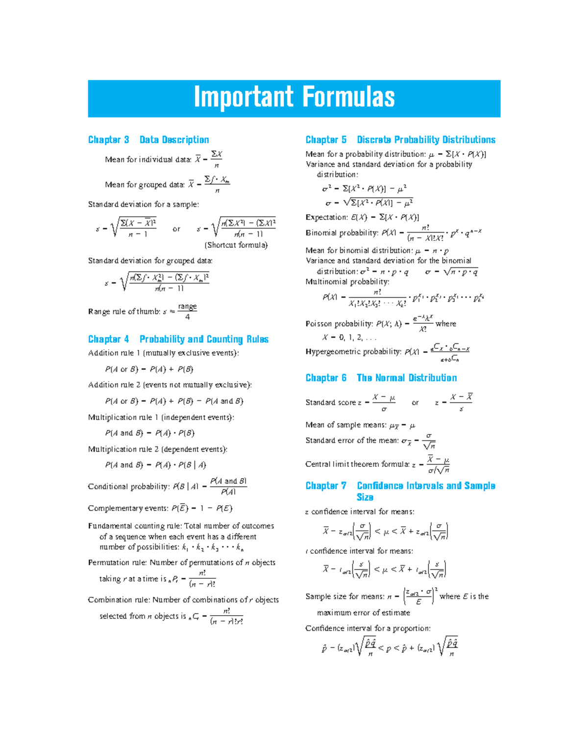 Formula Statistik - ####### Chapter 3 Data Description Mean for ...
