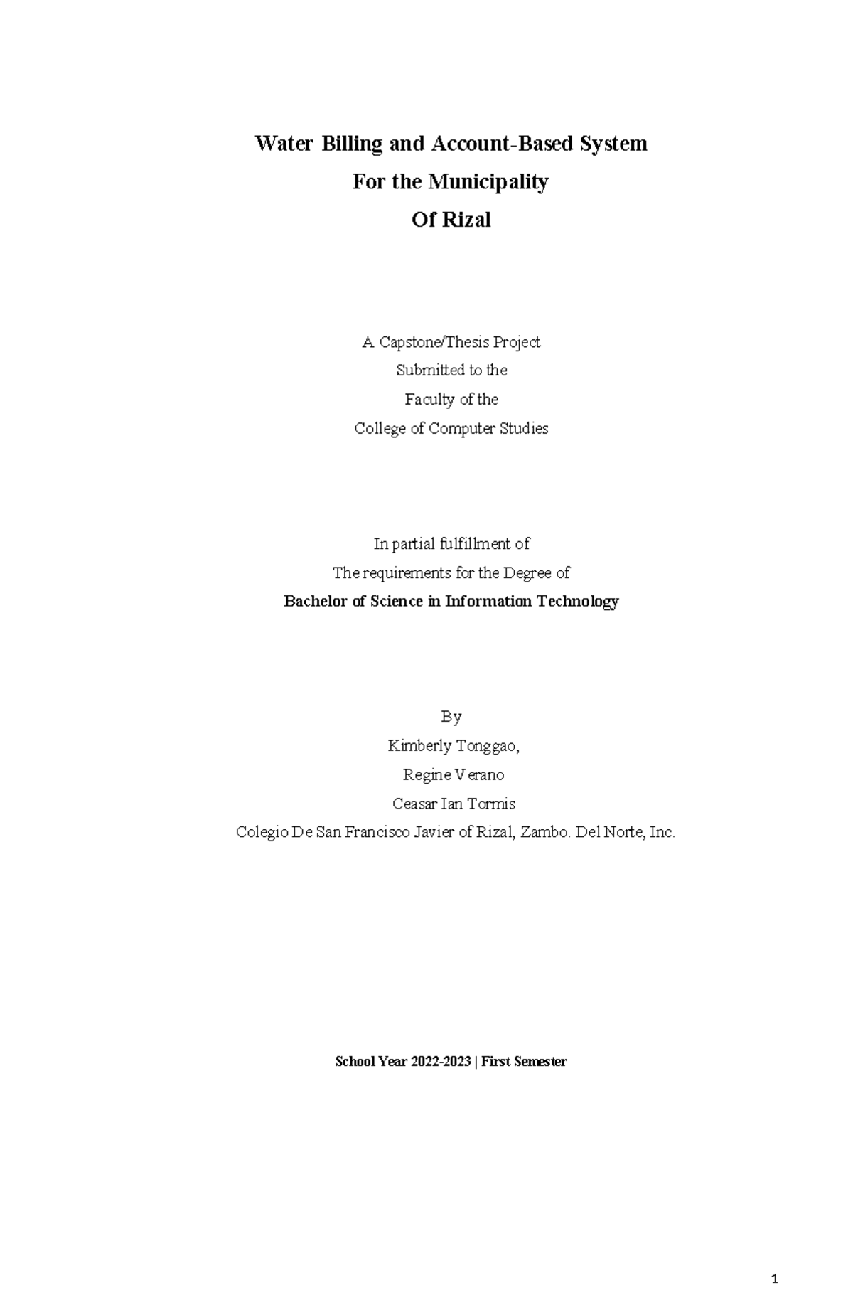 Final Capstone Research Water Billing and Account-Based System - Water ...