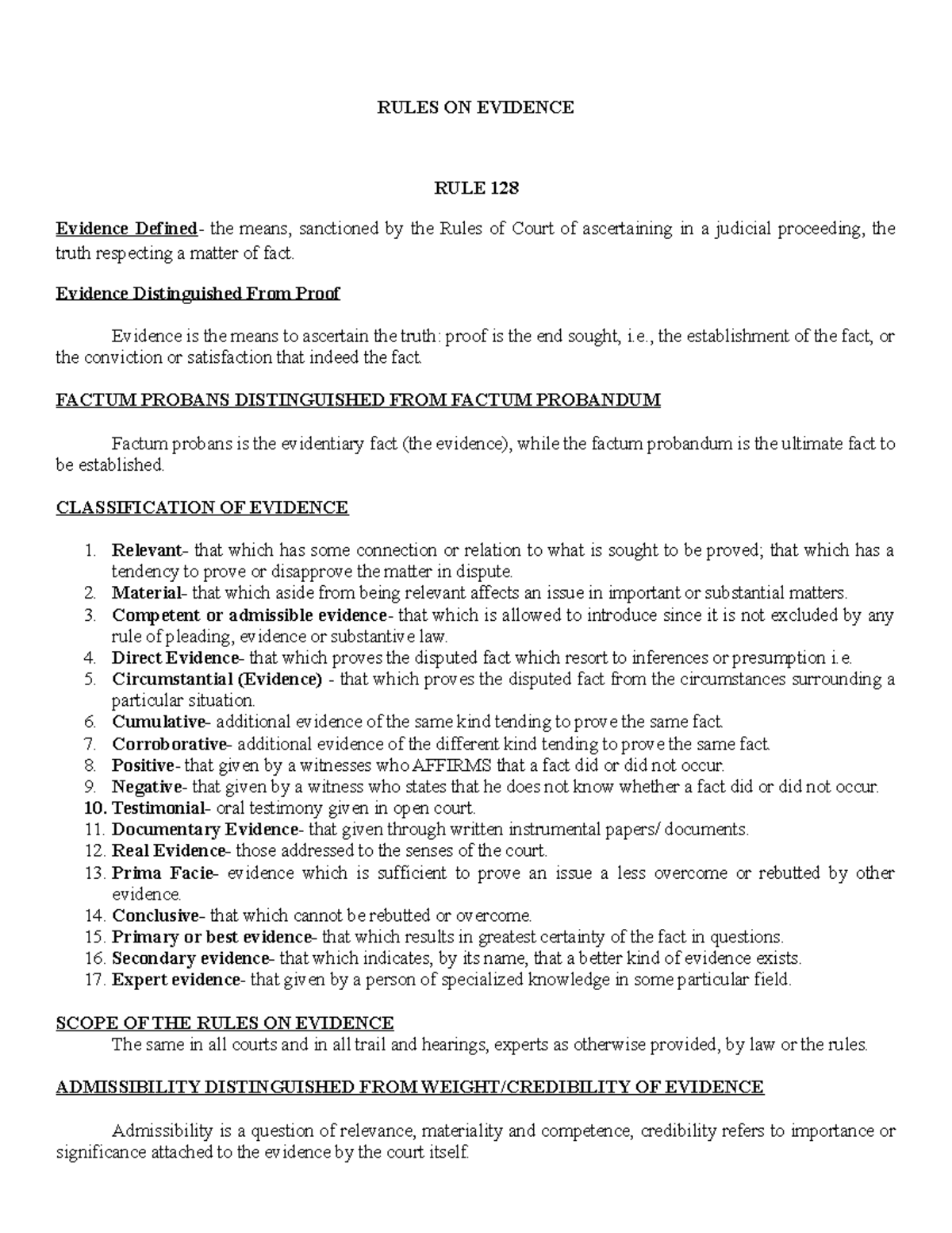 Rules ON Evidence RULES ON EVIDENCE RULE 128 Evidence Defined The Rules ON Evidence RULES ON EVIDENCE RULE 128 Evidence Defined The