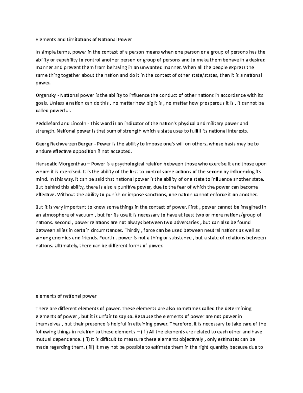 National Power - LECTURE NOTES - Elements and Limitations of National ...