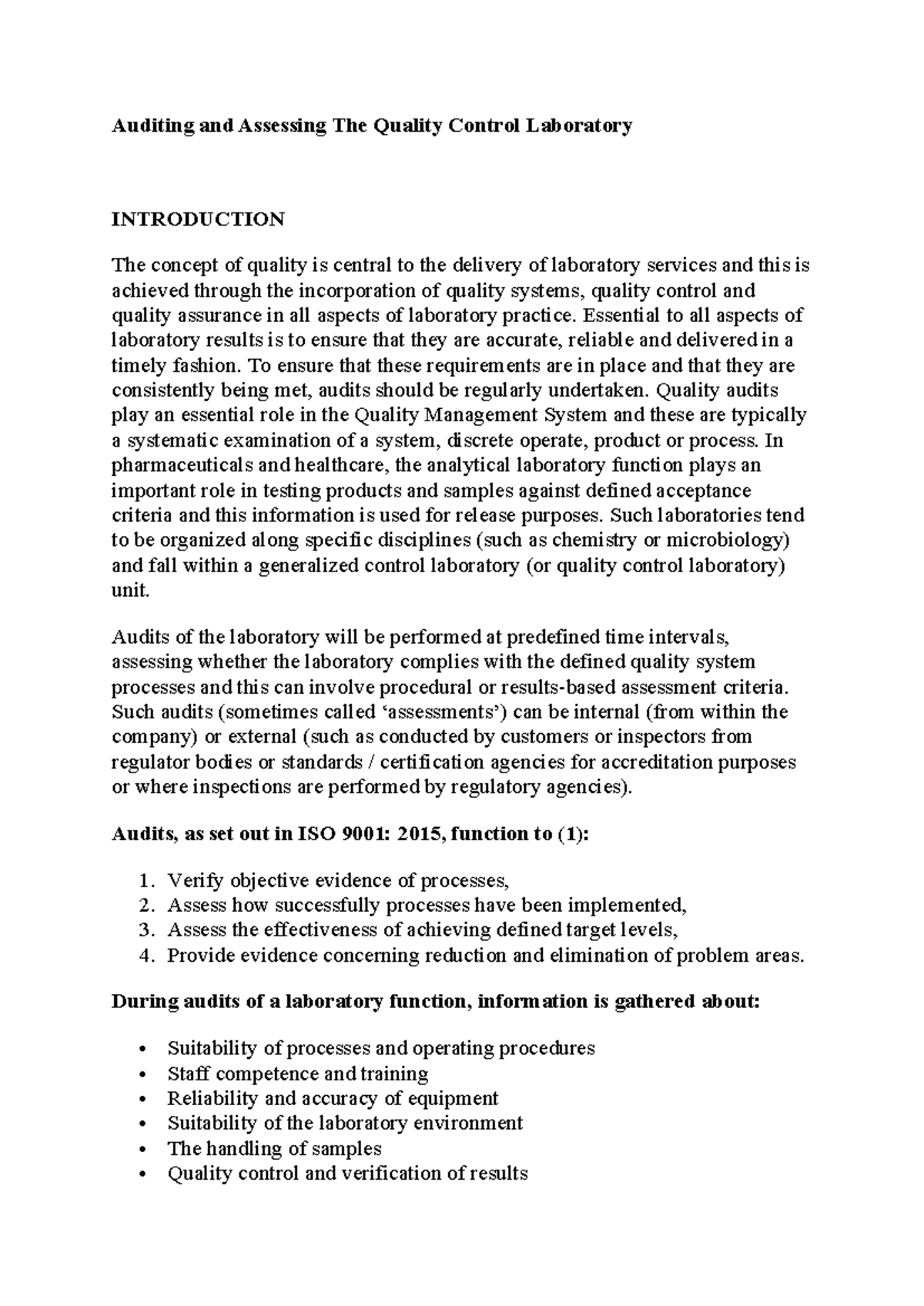 Laboratory Auditing - Its a management course - Auditing and Assessing ...
