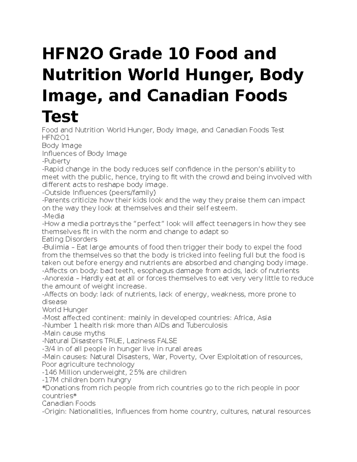 HFN2O1 Grade 10 Food and Nutrition World Hunger - HFN2O Grade 10 Food ...
