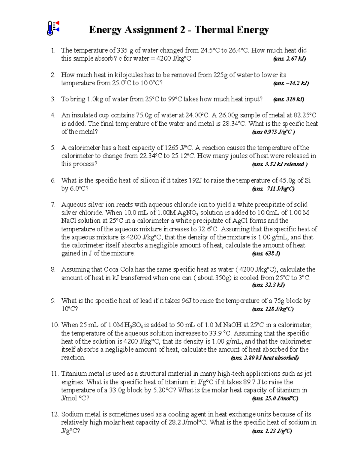 Energy Assignment 2 - Thermal Energy - Energy Assignment 2 - Thermal ...