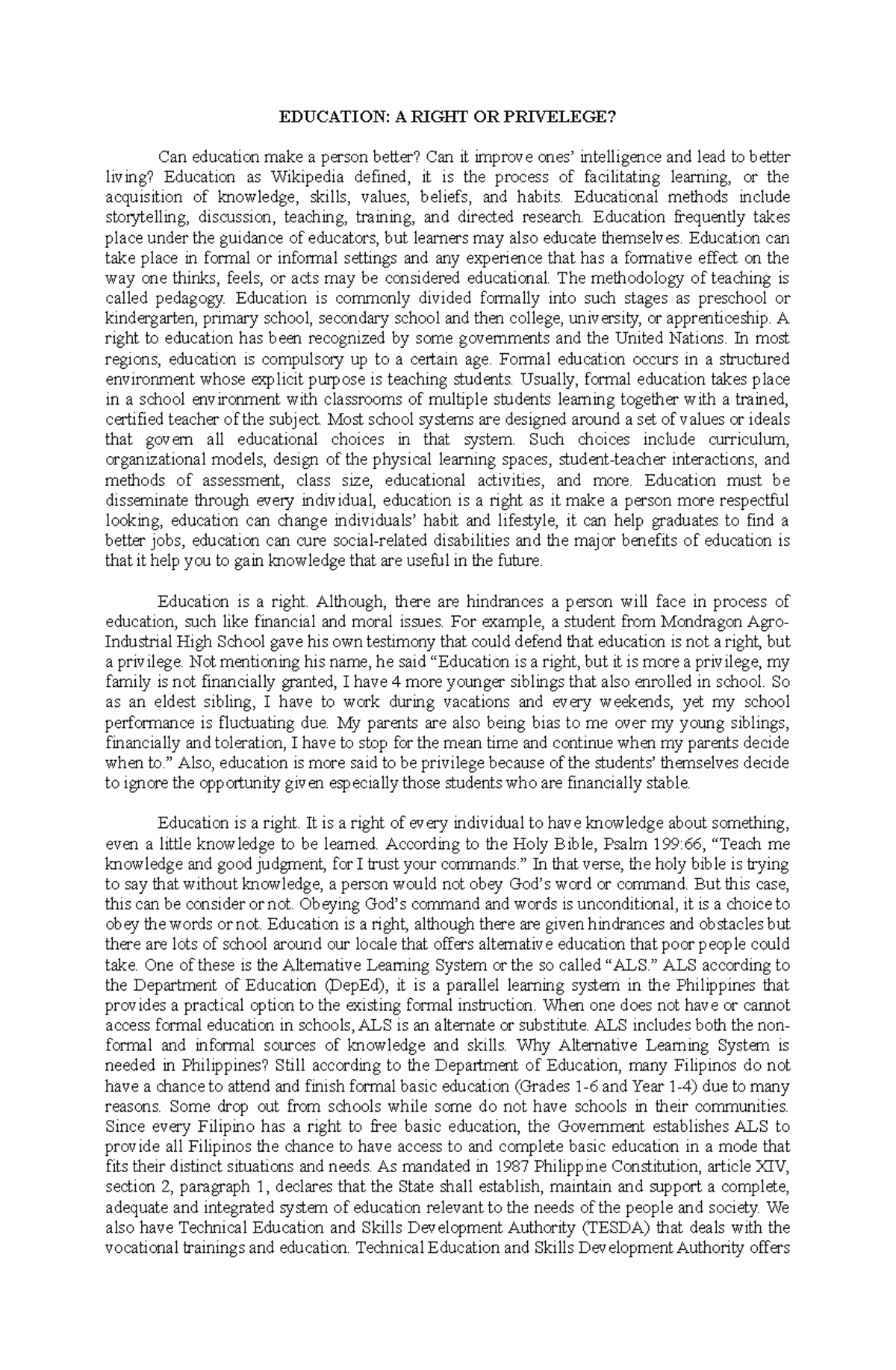 English (concept and position papers) - EDUCATION: A RIGHT OR PRIVELEGE ...