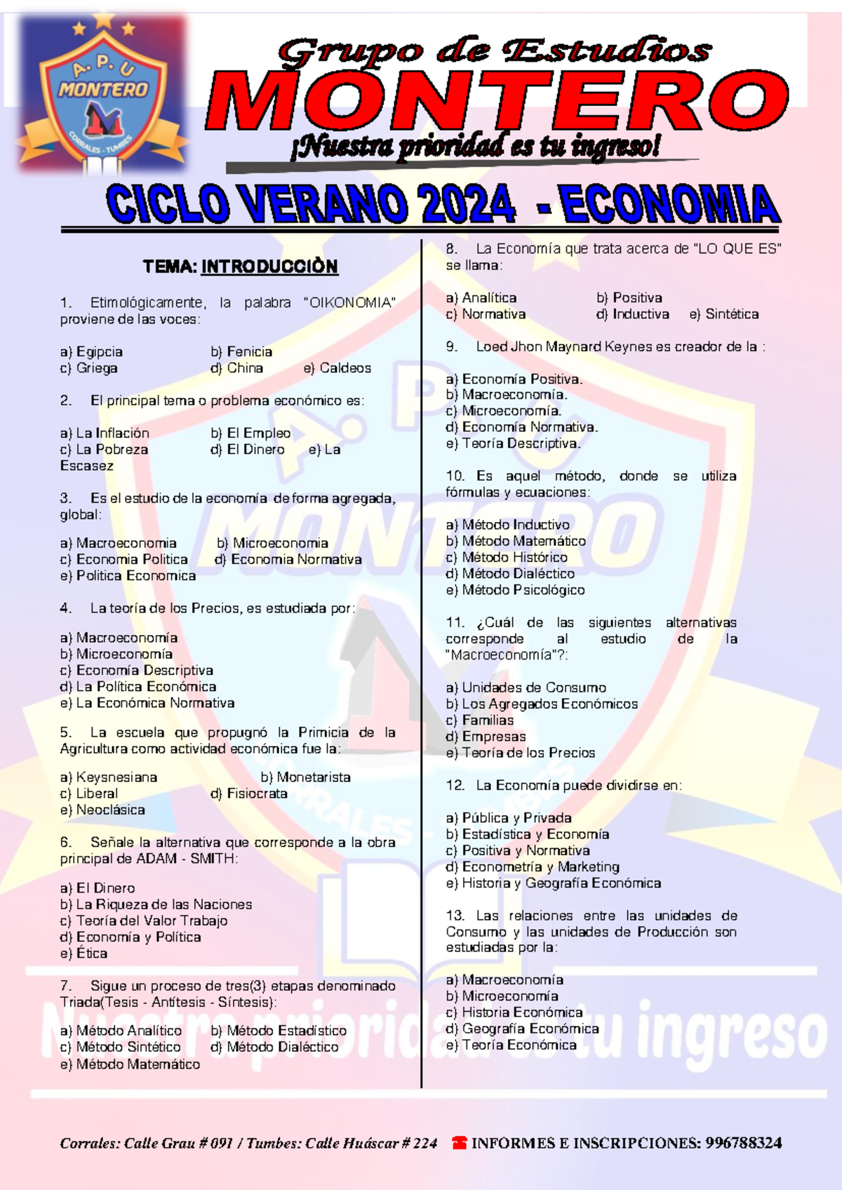 Economìa Pràctica 01 - PREGUNTAS DE EXAMEN - TEMA: INTRODUCCIÒN ...