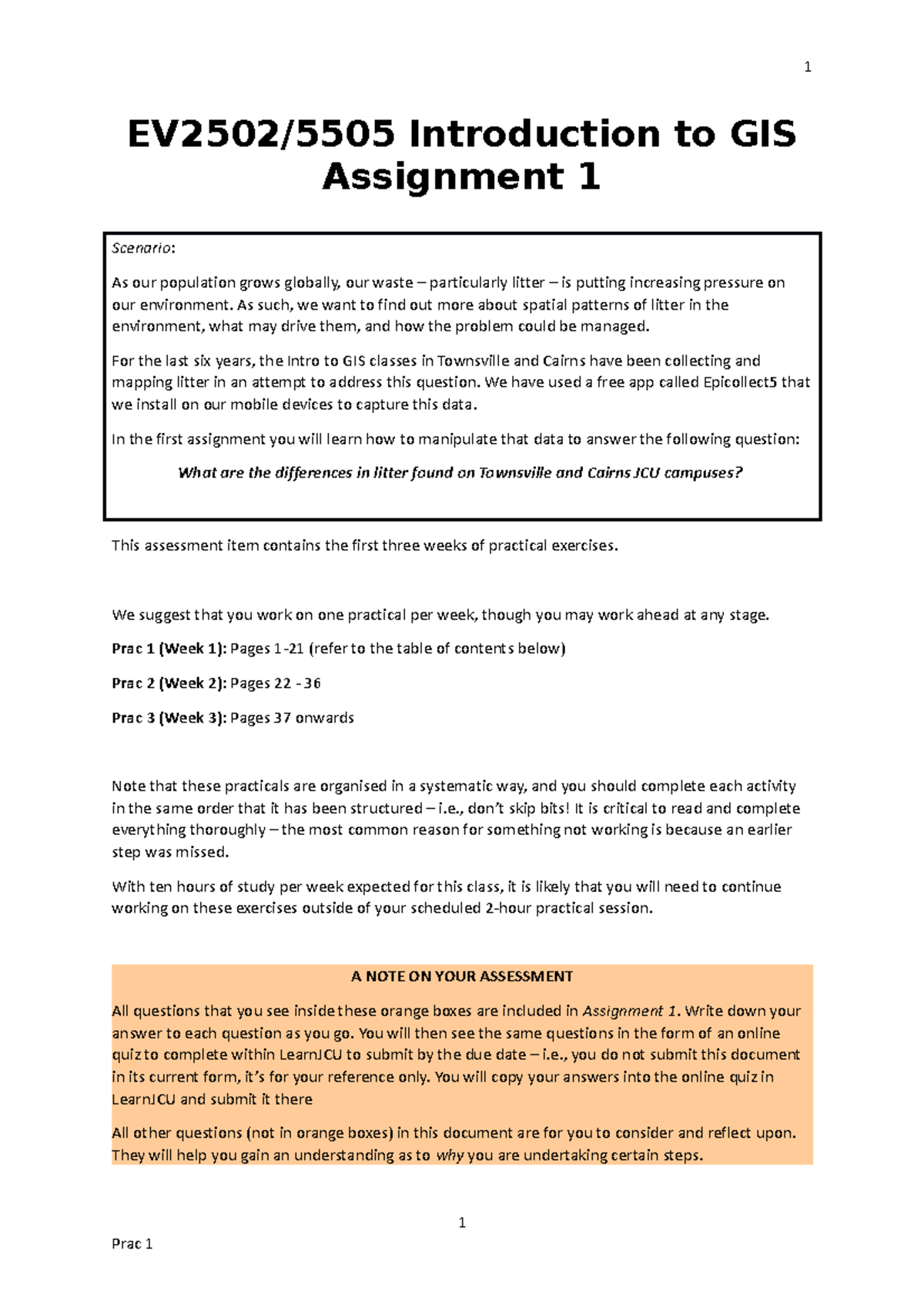 GIS Manual - assignment content - EV2502/5505 Introduction to GIS Assignment 1 Scenario: As our ...