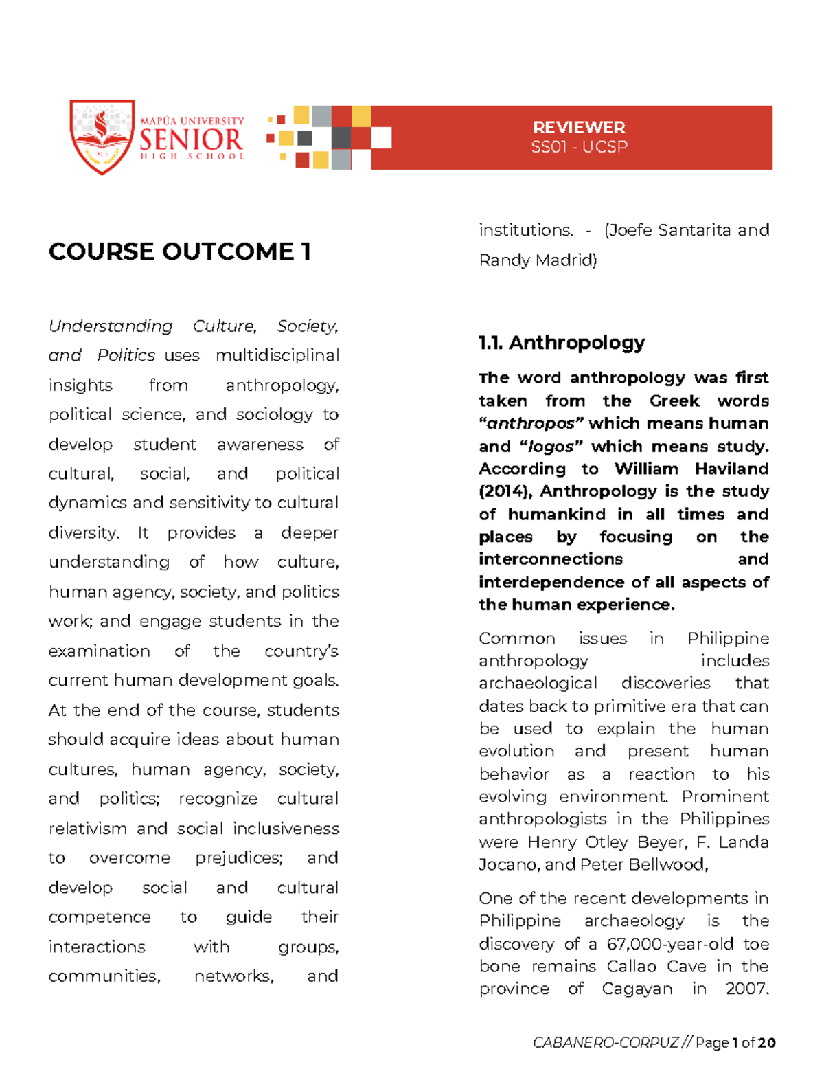 UCSP Revierwer CO1 CO3 1 - SS01 - UCSP COURSE OUTCOME 1 Understanding ...
