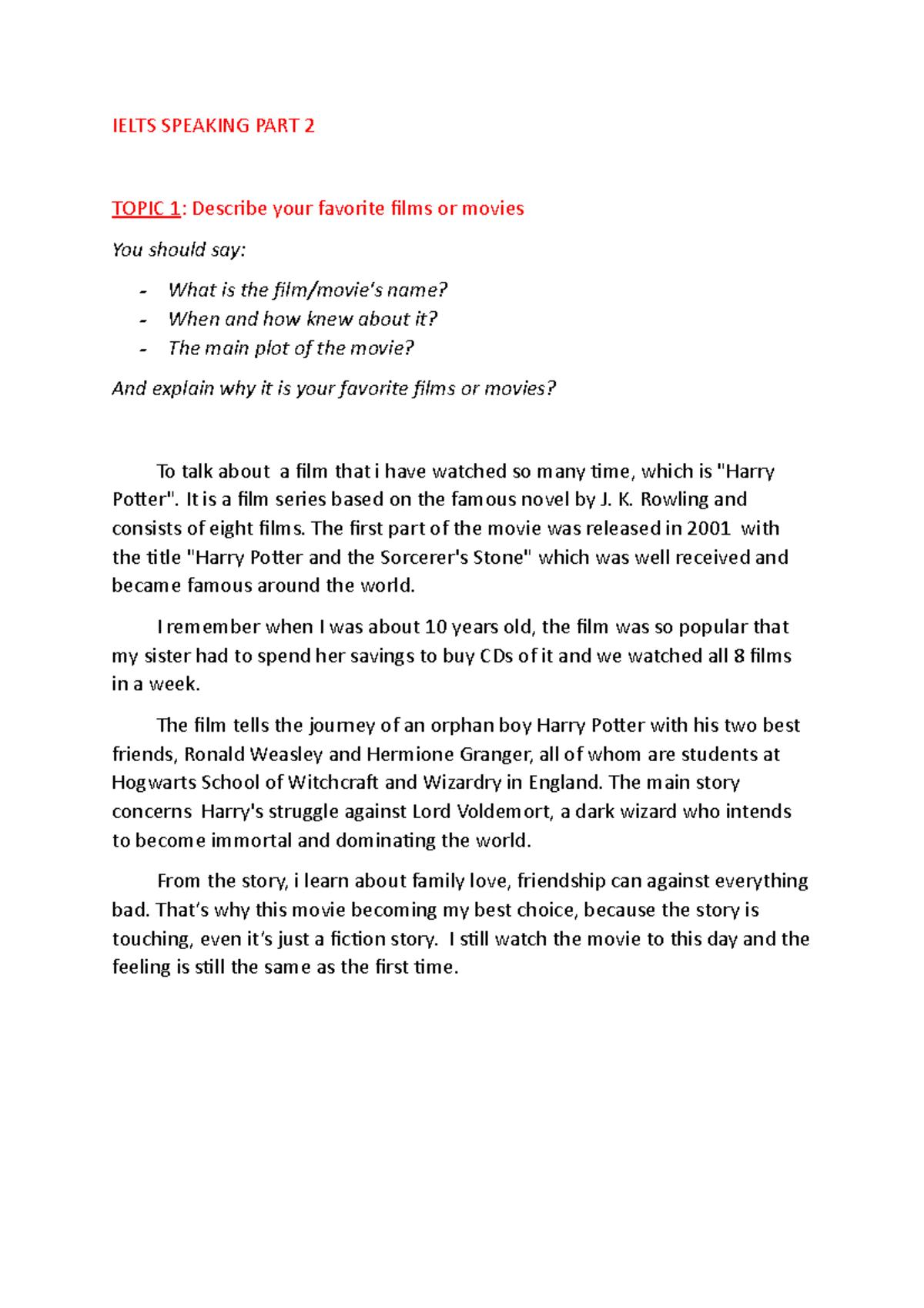 Ielts Speaking PART 2 - hihi - IELTS SPEAKING PART 2 TOPIC 1: Describe ...