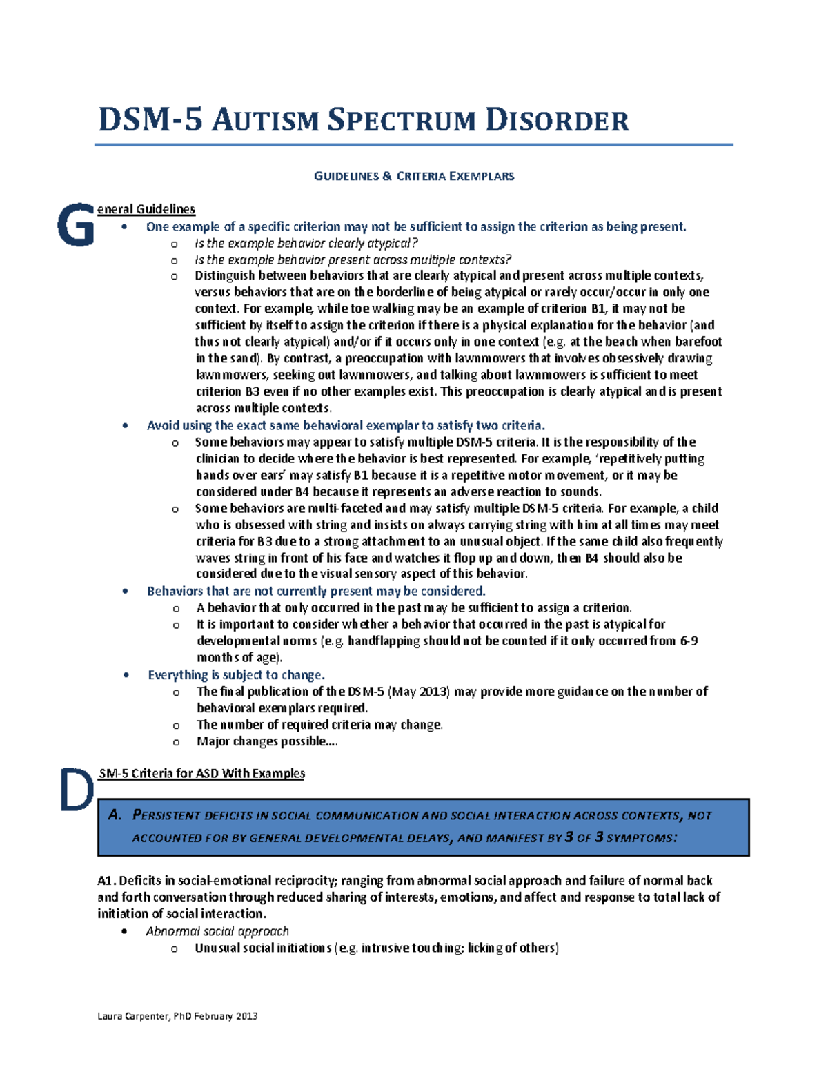 DSM-5(ASD - This is a DSM-5 guideline for Autism Spectrum Disorder ...