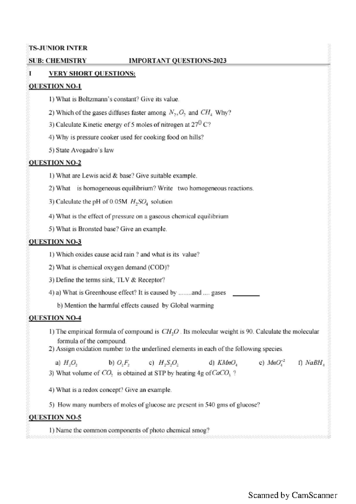 TS JR Chemistry IMP Questions - MathsPhyChem - Studocu