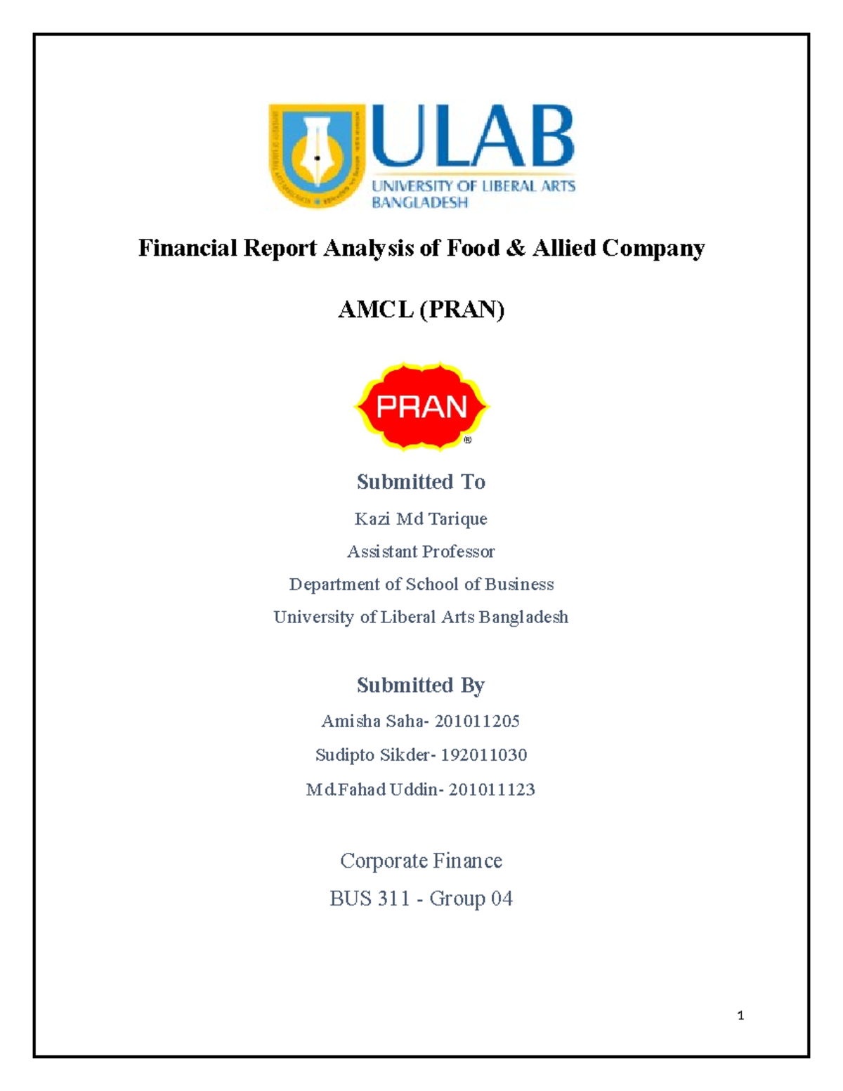 AMCL(PRAN) financial report - Financial Report Analysis of Food ...