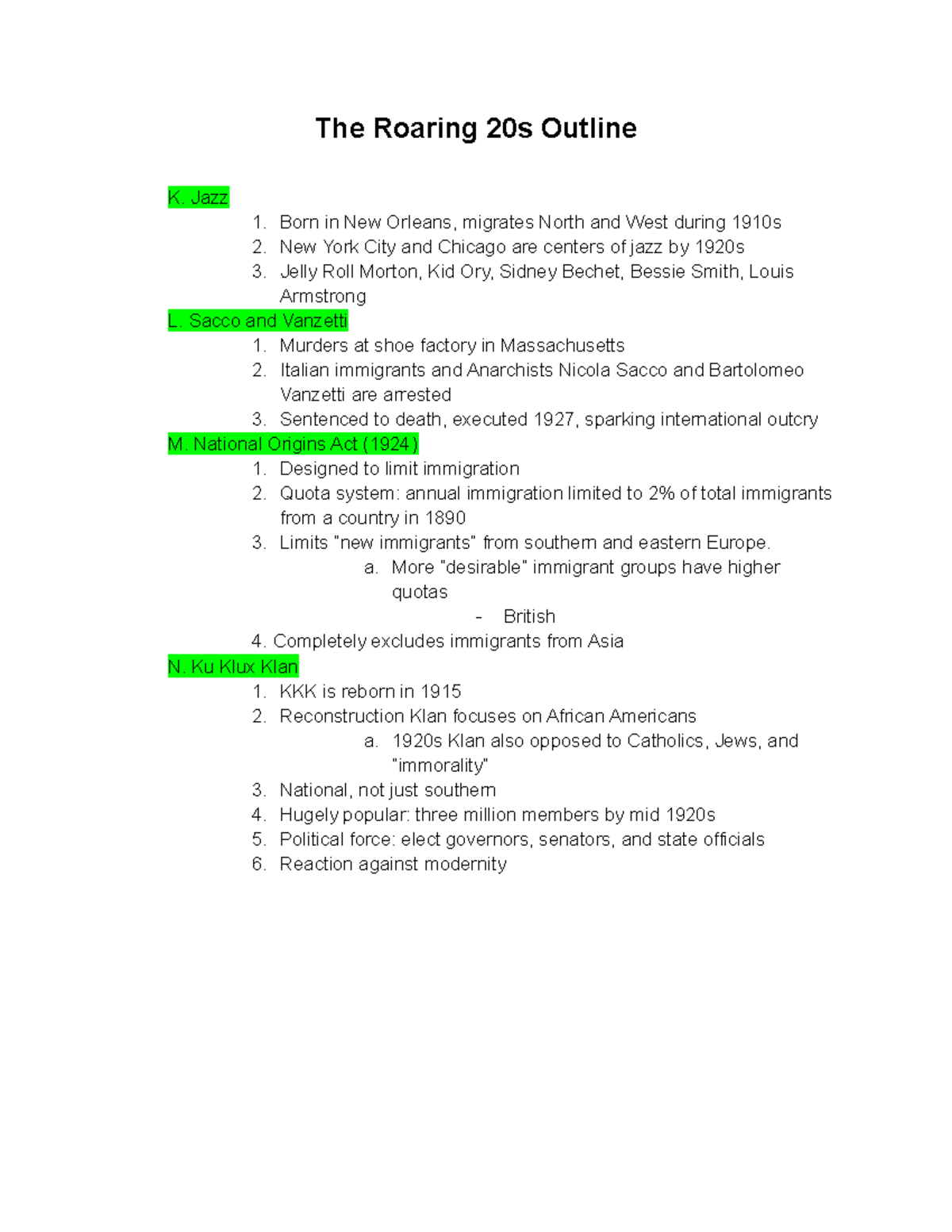 United States History since 1877-The Roaring 20s Outline Notes - The ...