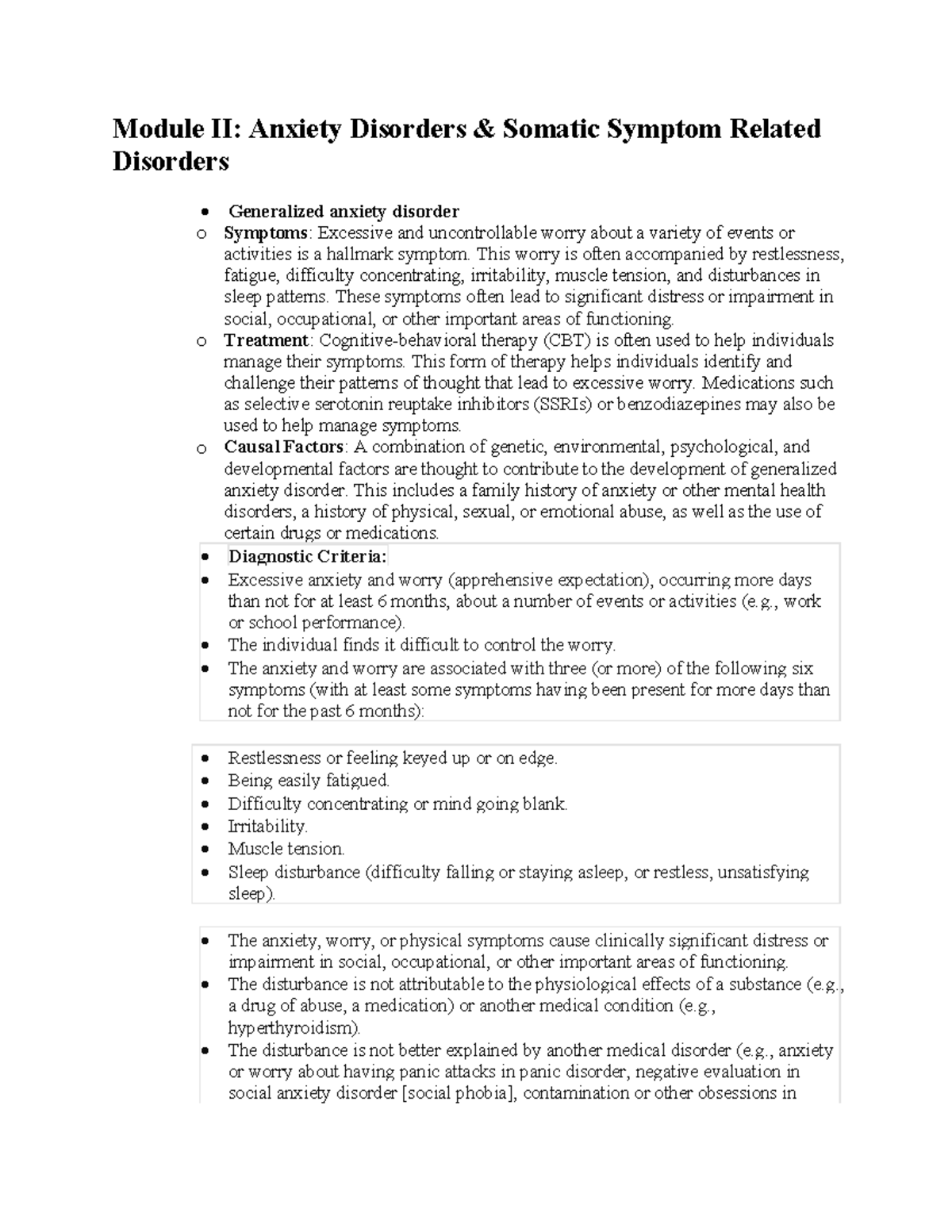 Module II Abnormal Psychology - Module II: Anxiety Disorders & Somatic ...