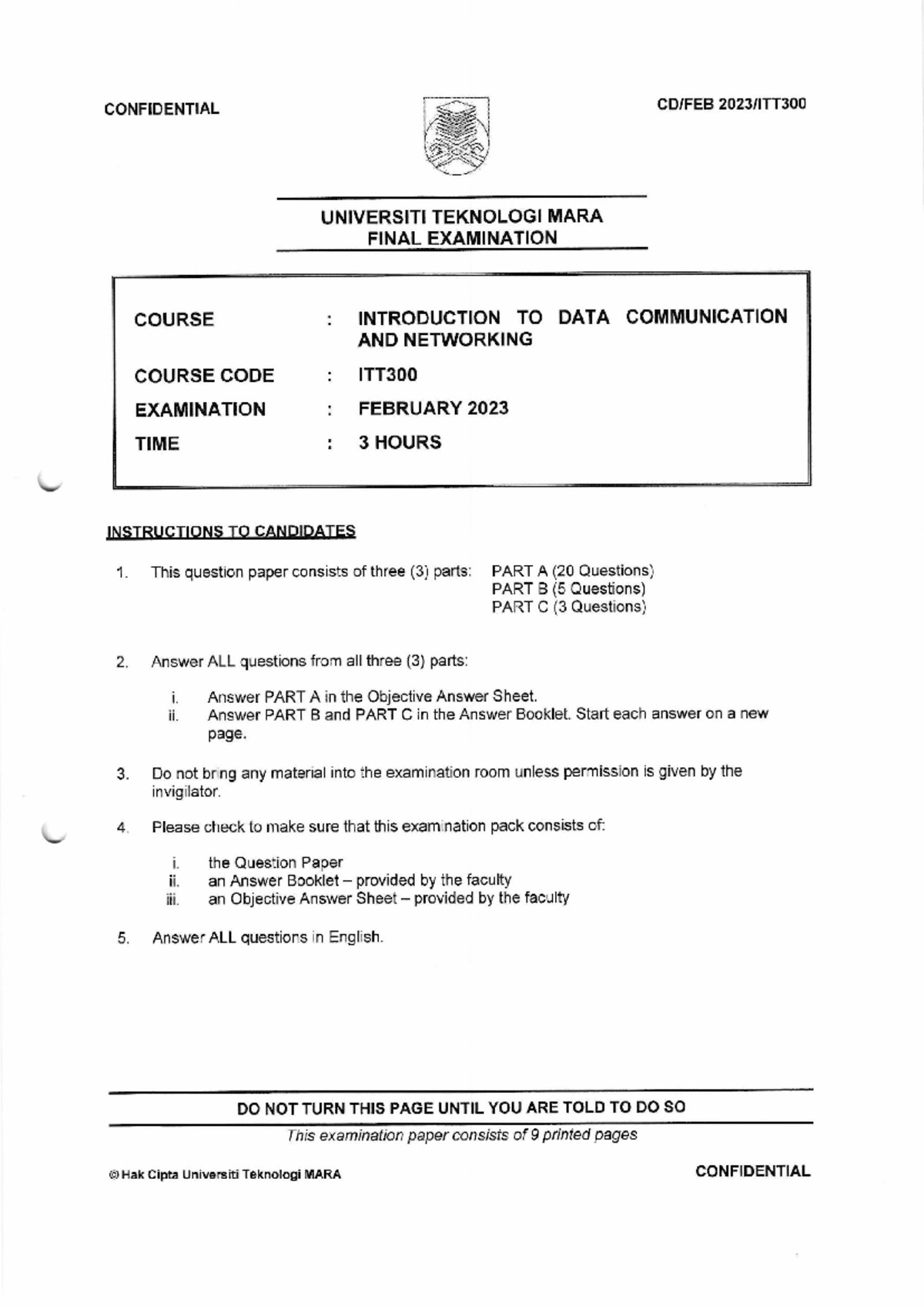 Itt3003 feb2023 - itt300 - CONFIDENTIAL UNIVERSITI TEKNOLOGI MARA FINAL ...
