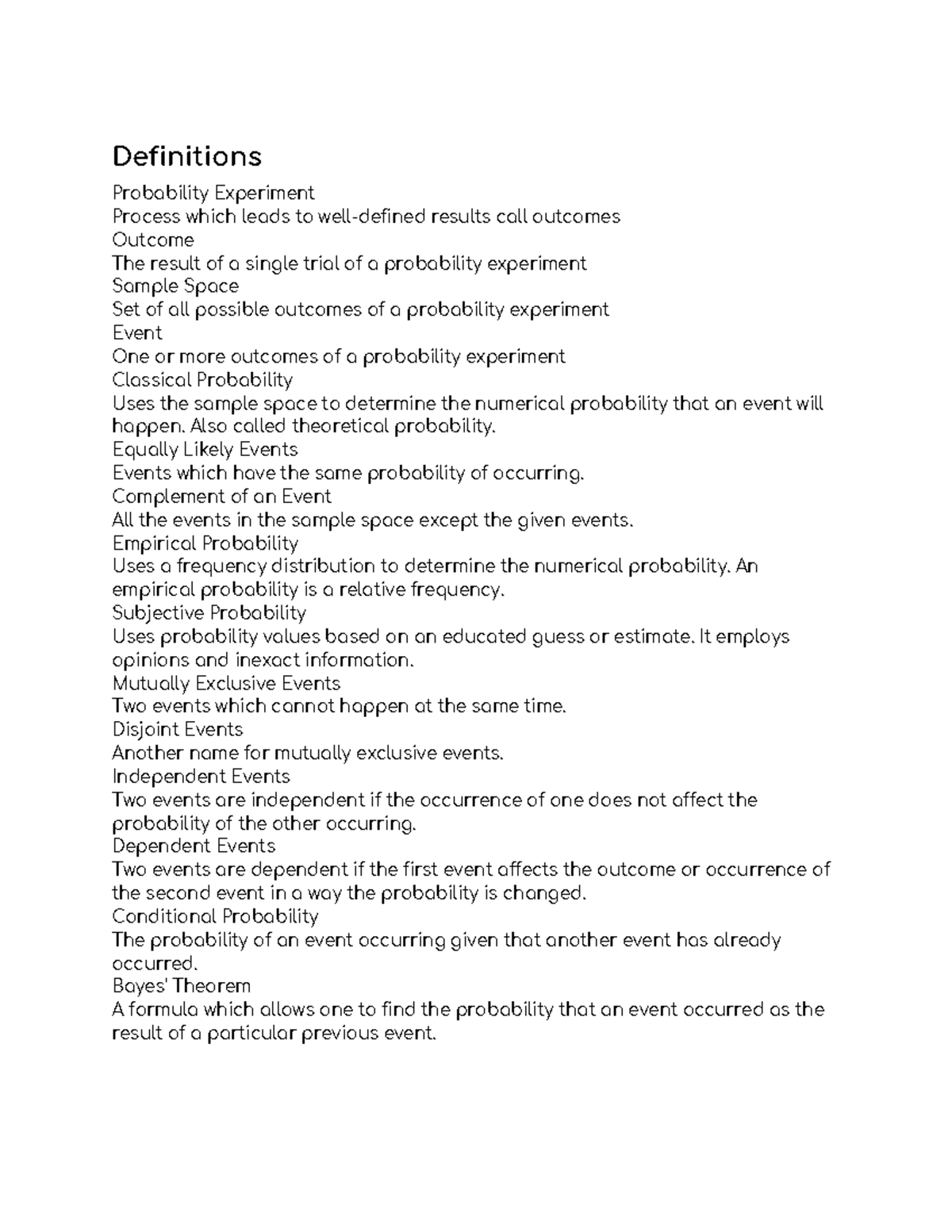 Chapter 5 - Lecture notes 5 - Definitions Probability Experiment ...