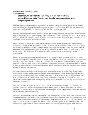 Case Study Toby - Student Name: Toby IEP Case Study Create an IEP based on the case study that ...