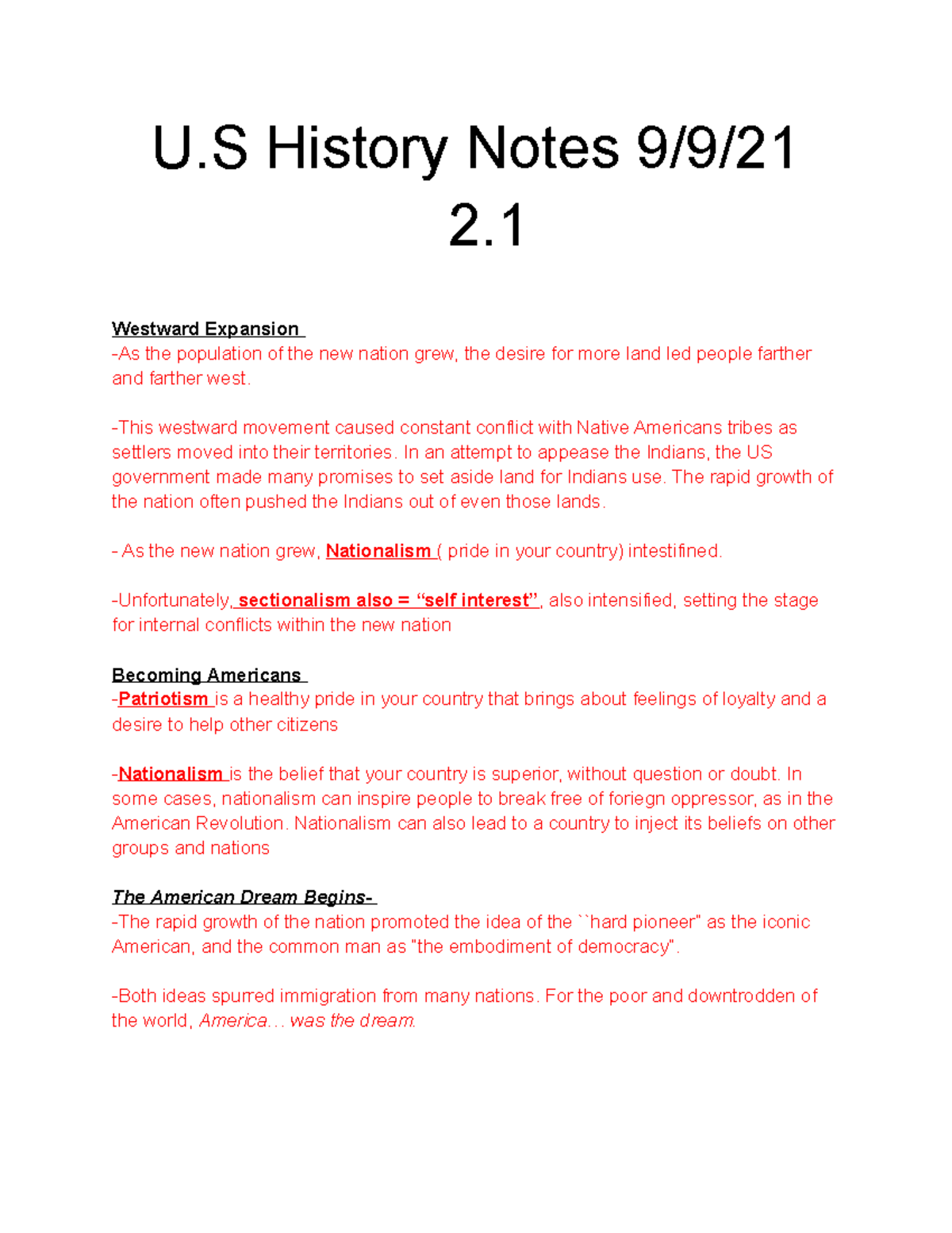 history lecture notes - U History Notes 9/9/ 2. Westward Expansion -As ...