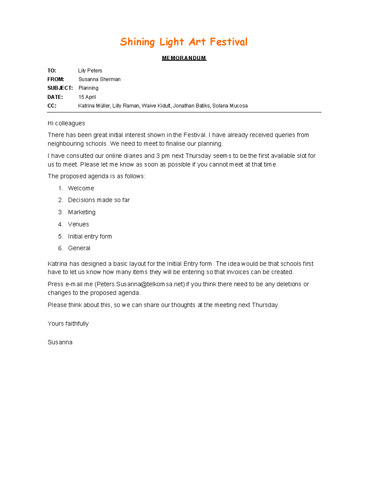 Art Festival Memo - MEMO FOR TEST - Shining Light Art Festival ...