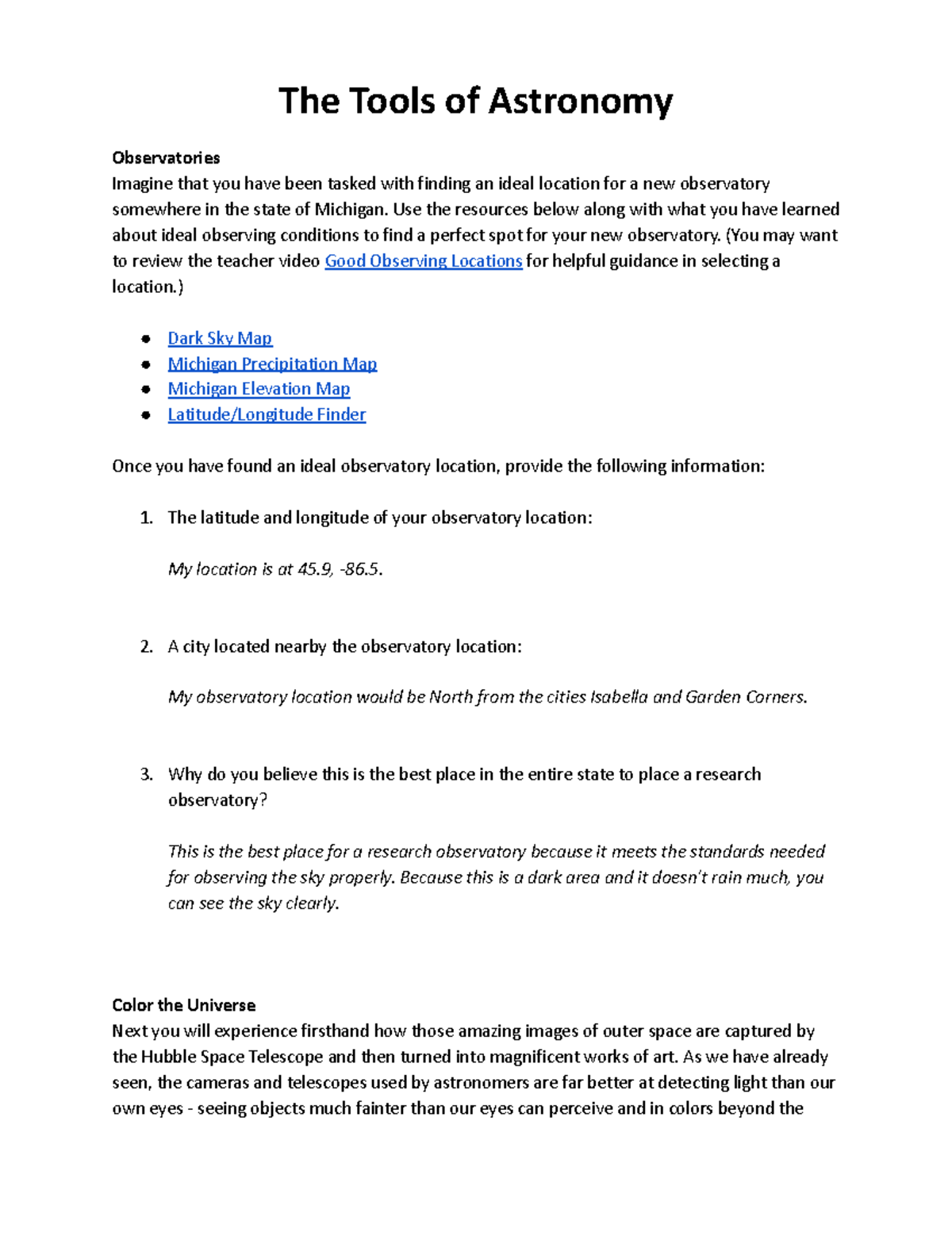 Copy of The Tools of Astronomy - The Tools of Astronomy Observatories ...