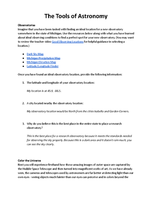 Lab 5 - Lab 5 - The Tools of Astronomy Before you begin: Create your ...
