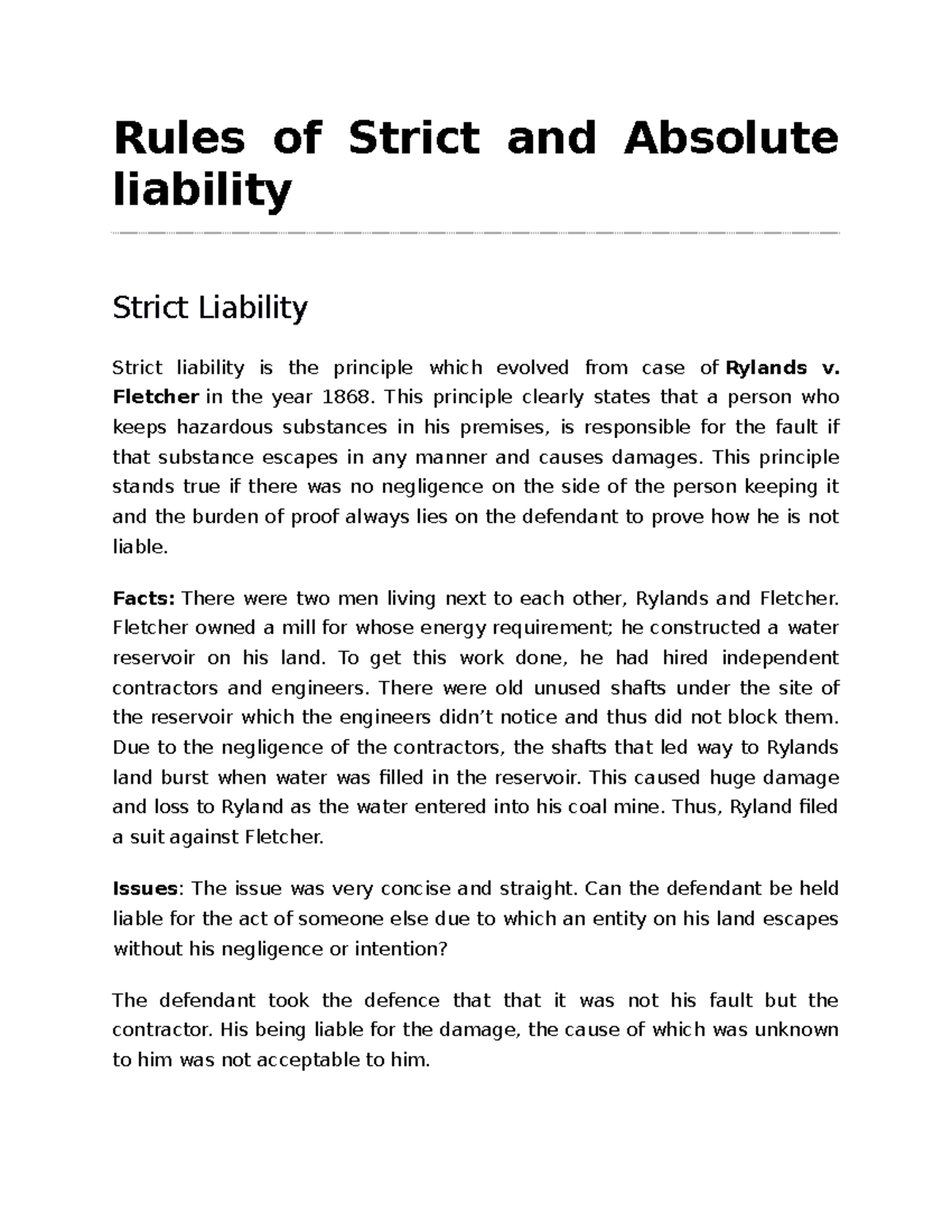 CH-7 Rules of Strict and Absolute liability - Rules of Strict and ...