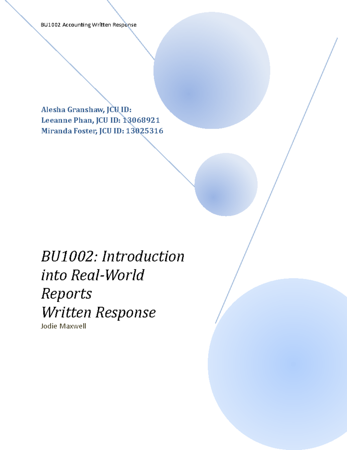 BU1002-Written-Response - BU1002 Accouning Writen Response 1 BU1002 ...