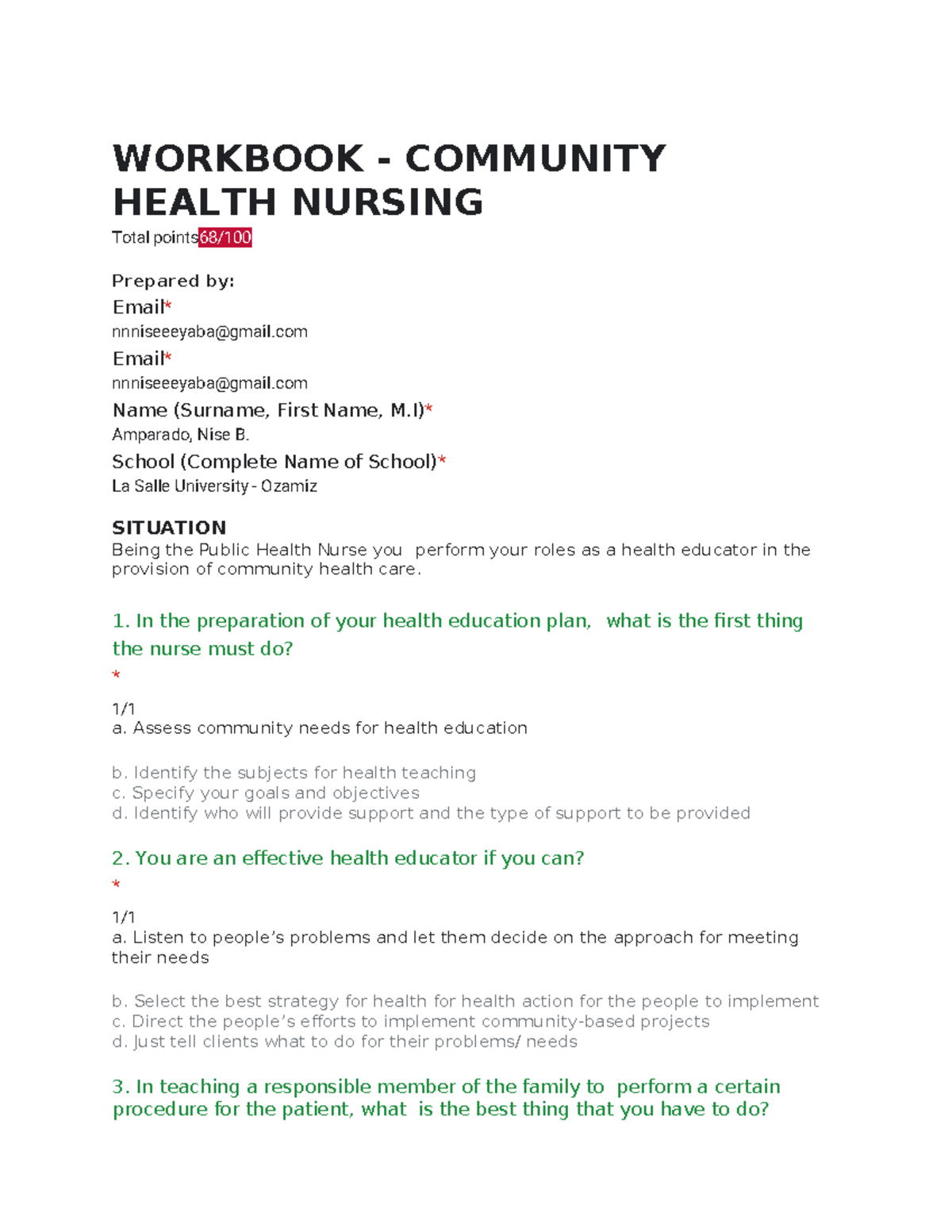 Workbook-CHN - workbook - WORKBOOK - COMMUNITY HEALTH NURSING Total ...