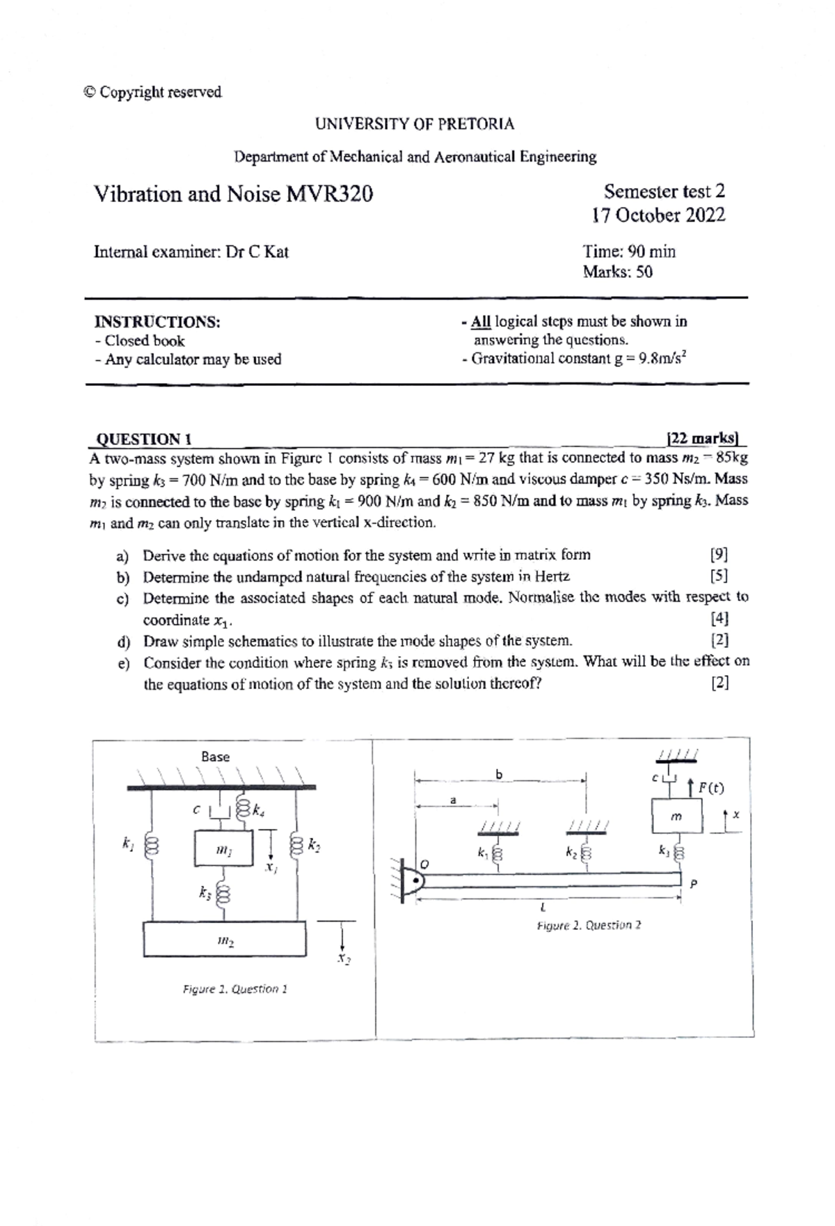 MVR 320 - Semester Test 2 - 2022 - Question Paper - Copyright reserved ...