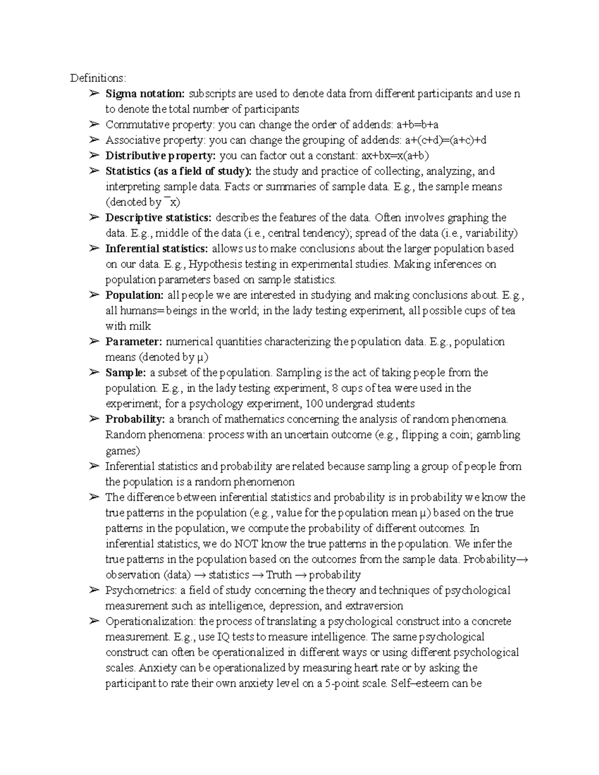 Definitions - Definitions: Sigma notation: subscripts are used to denote data from different ...