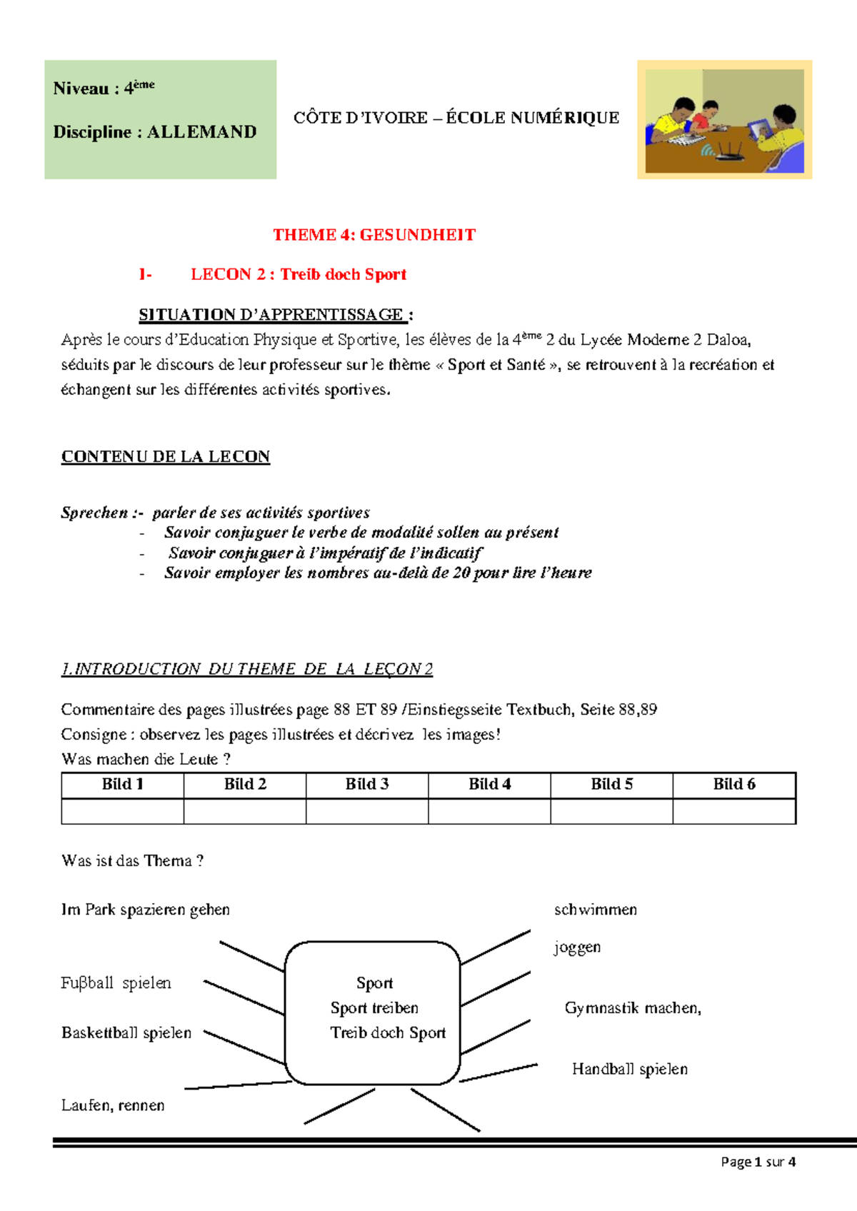 Allemand 4ème Theme 4 Lecon 2 - Niveau : 4 ème Discipline : ALLEMAND ...