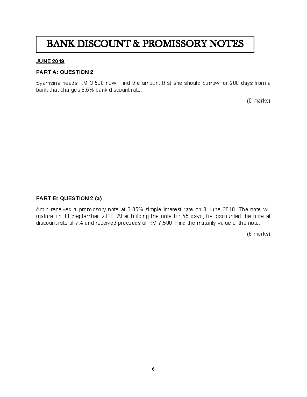 Bank Discount & Promissory Notes - JUNE 2019 PART A: QUESTION 2 ...