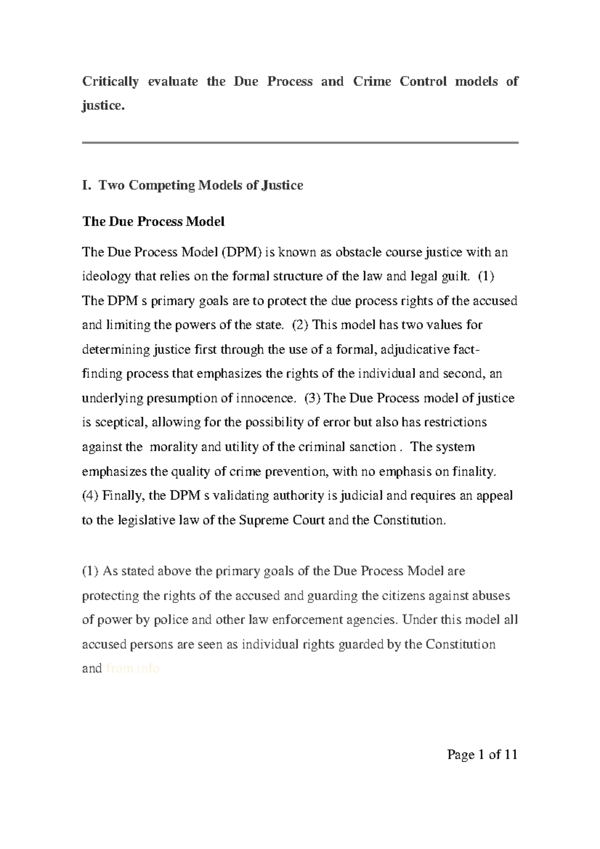 412 - Assignment - Critically evaluate the Due Process and Crime ...