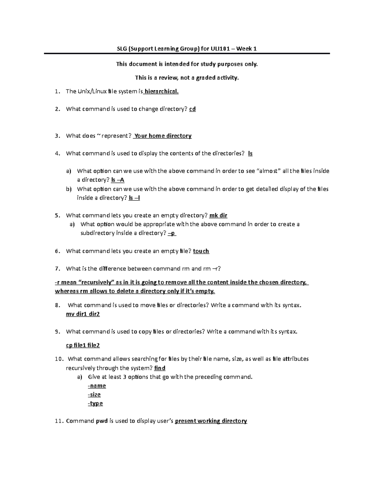 Uli101 Ulg Content Review Slg Support Learning Group For Uli101 Week 1 This Document Is