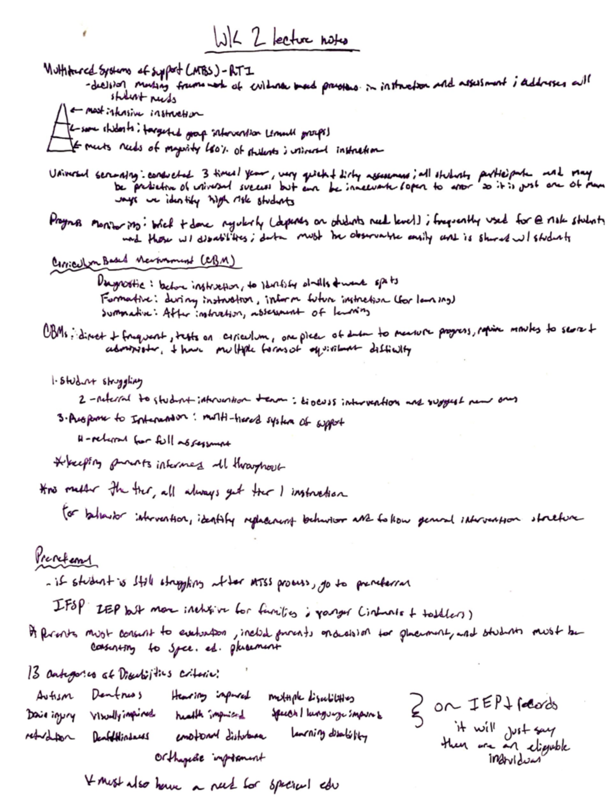 Week 2 lecture notes - WK 2 lecture notes Multiaered Systems of support ...