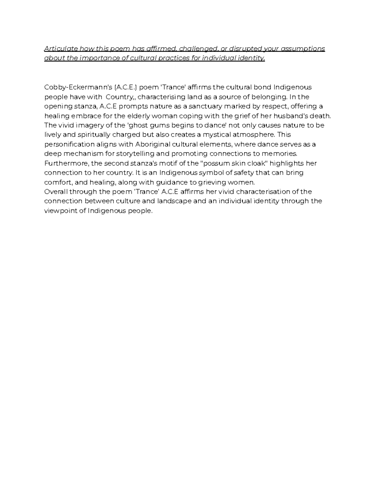 Halima Al Khalaf - Trance paragraph - Articulate how this poem has ...