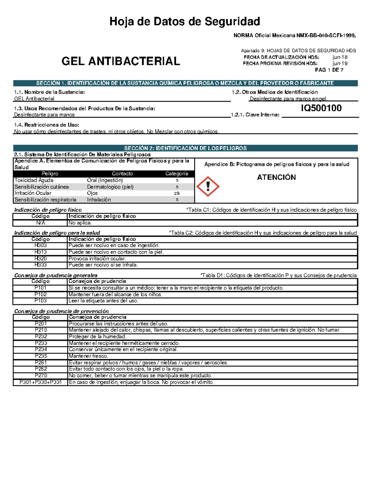 8-GEL Antibacterial 70% Alcohol-HDS - Hoja de Datos de Seguridad NORMA ...