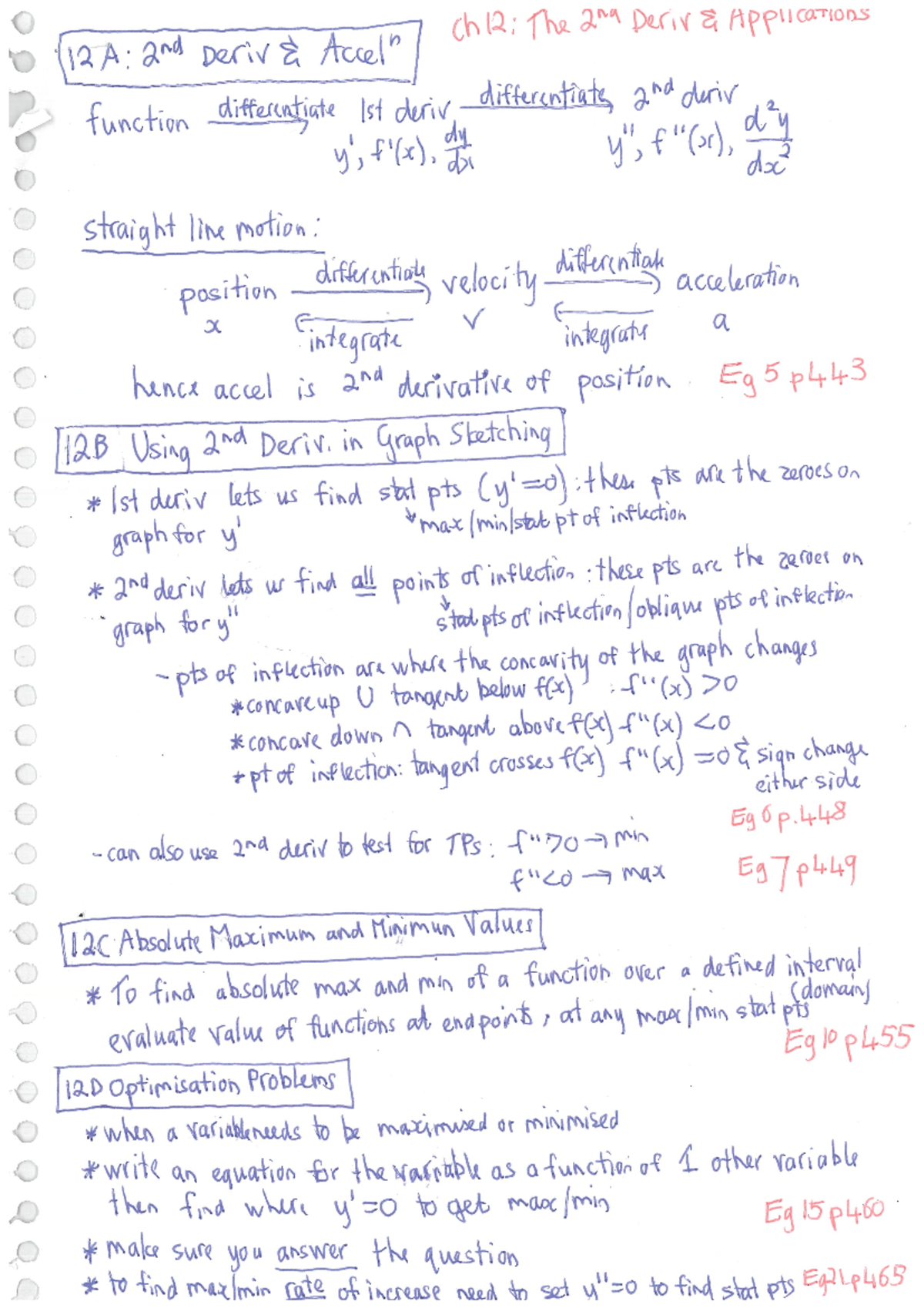 Unit 4 Summary - ch12: The 2na Deriv Applications 12A: 2nd Deriv Accel function differentiate ...
